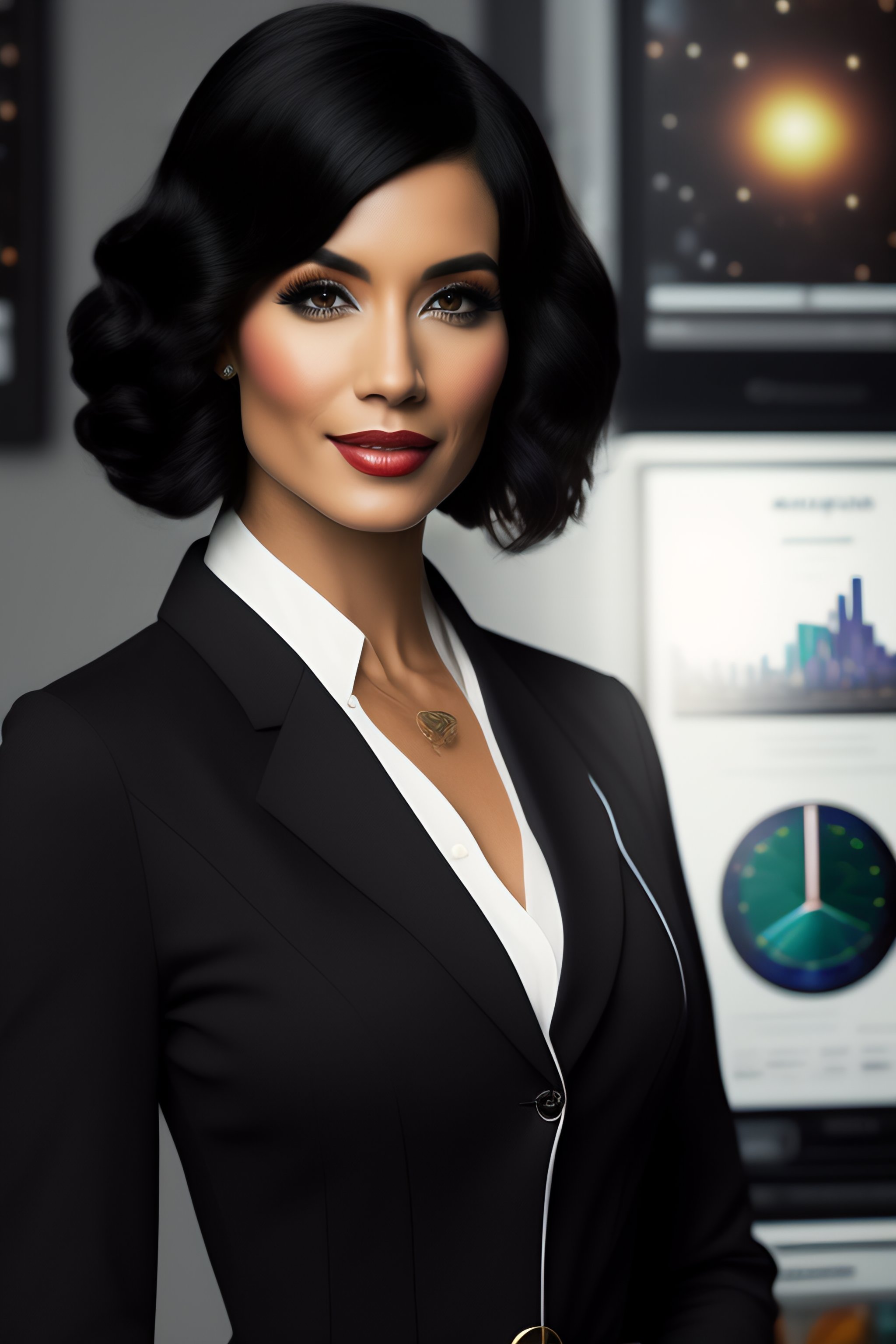 Lexica - Black-haired woman scientist using google, dresses like a goth