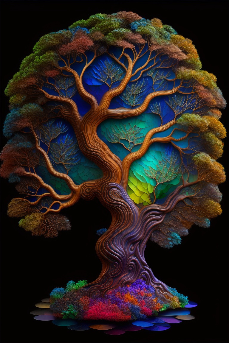 Lexica - Fractal art styled in alcohol ink of a beautiful oak tree with ...