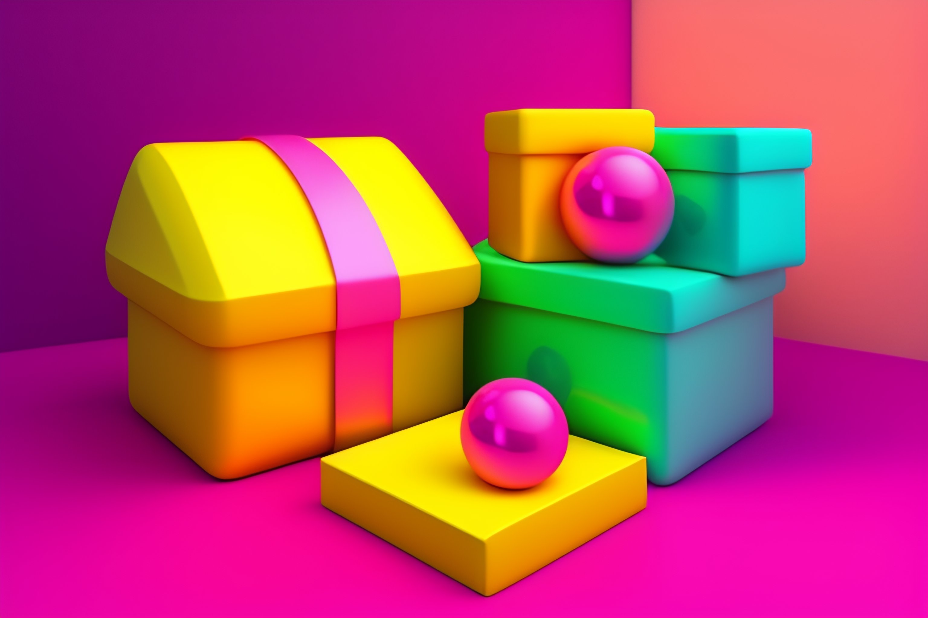 Lexica - Pink background, yellow gift boxes and balloons, pastels soft ...