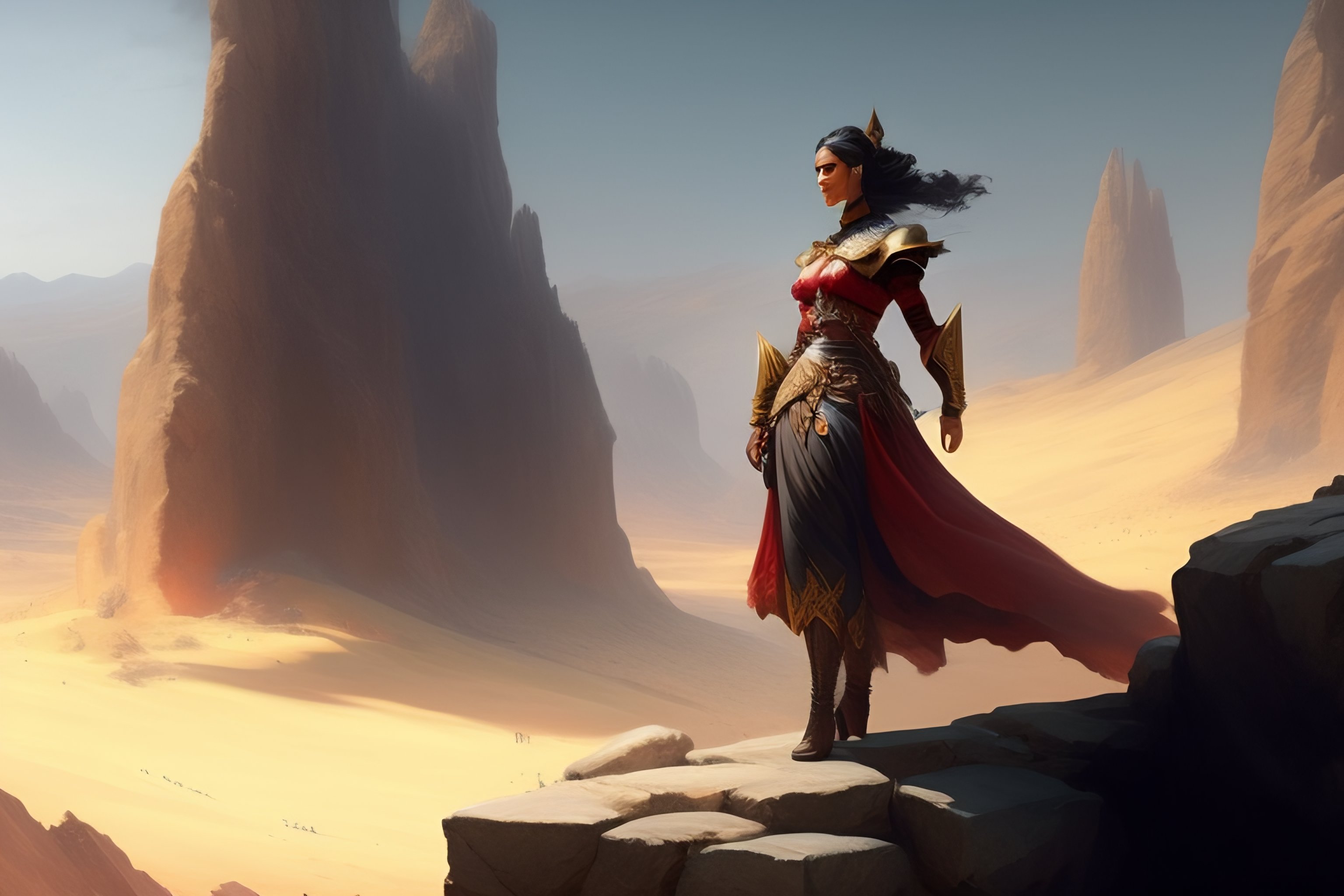 Lexica - A female magician on top of a rampart haranguing an army ...