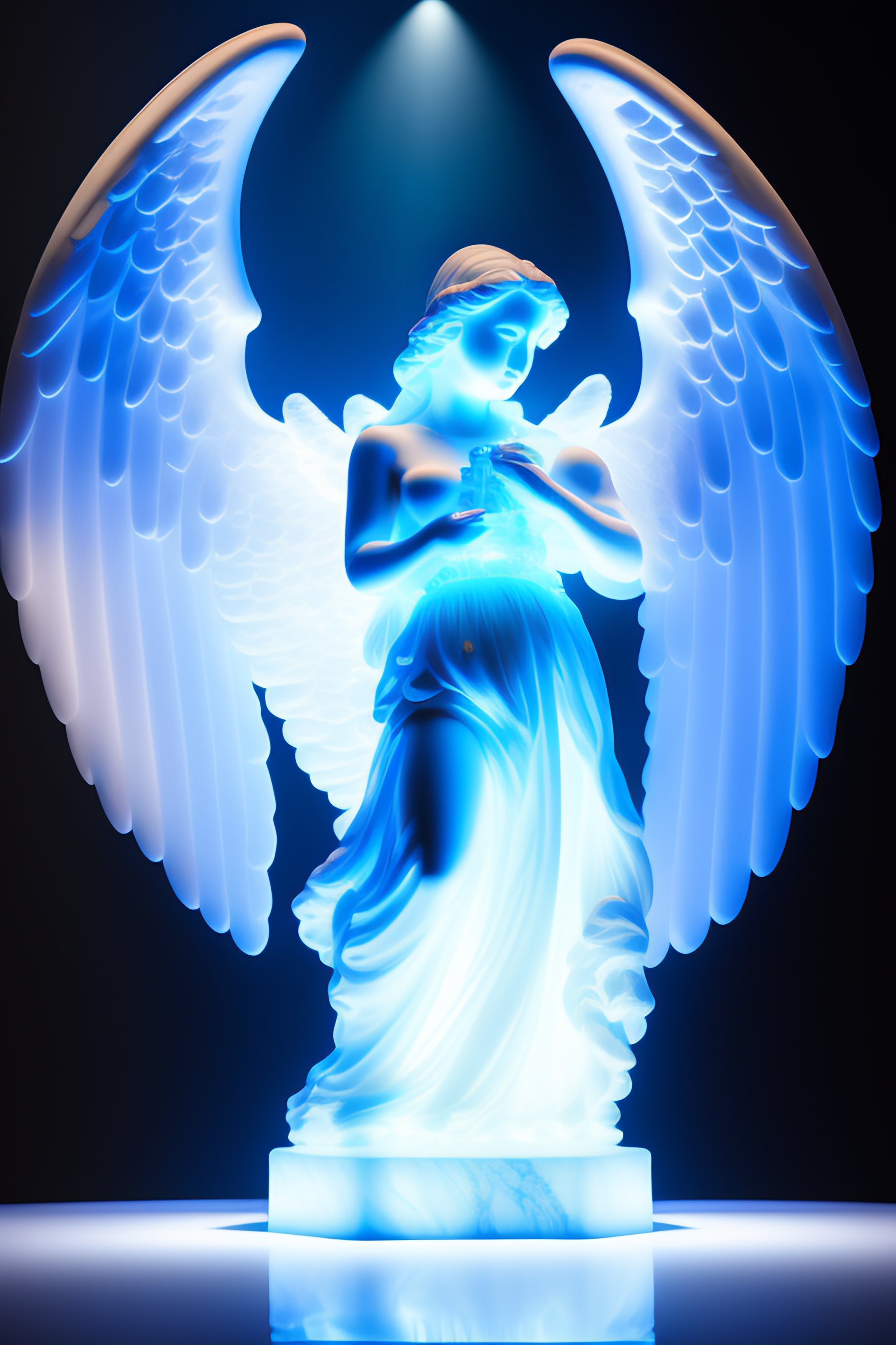 Lexica - A statue of an angel, with both hands placed on the chest in a ...