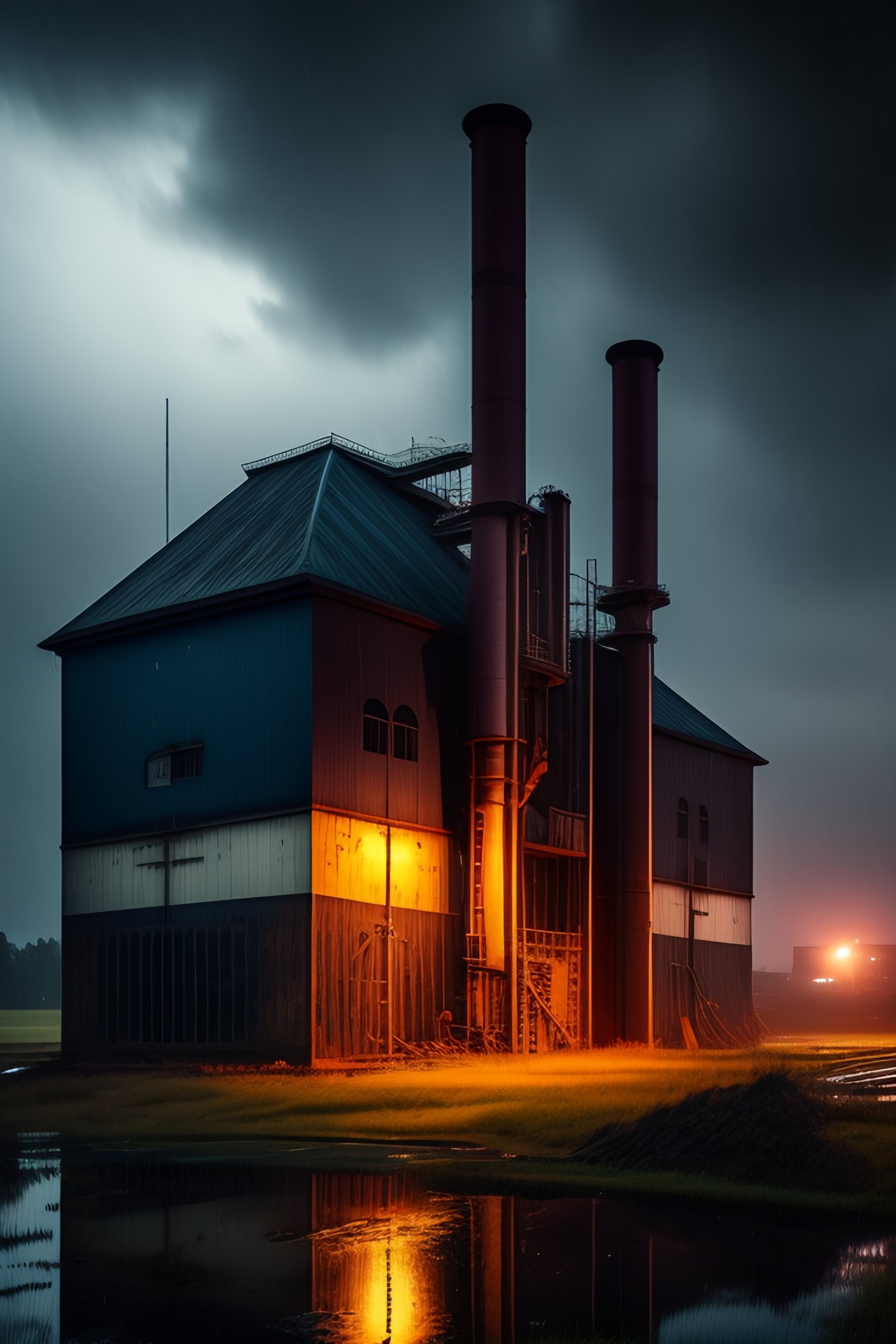 Lexica - A long abandoned Victorian factory on a rainy night, large ...