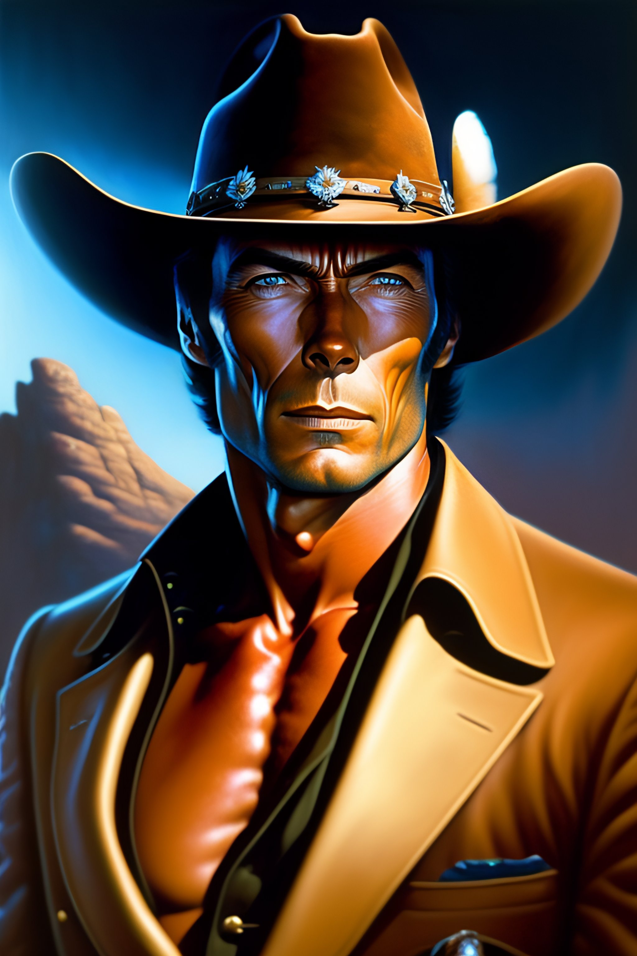 Lexica - Clint eastwood portrait shot of a brutal western cowboy firing ...