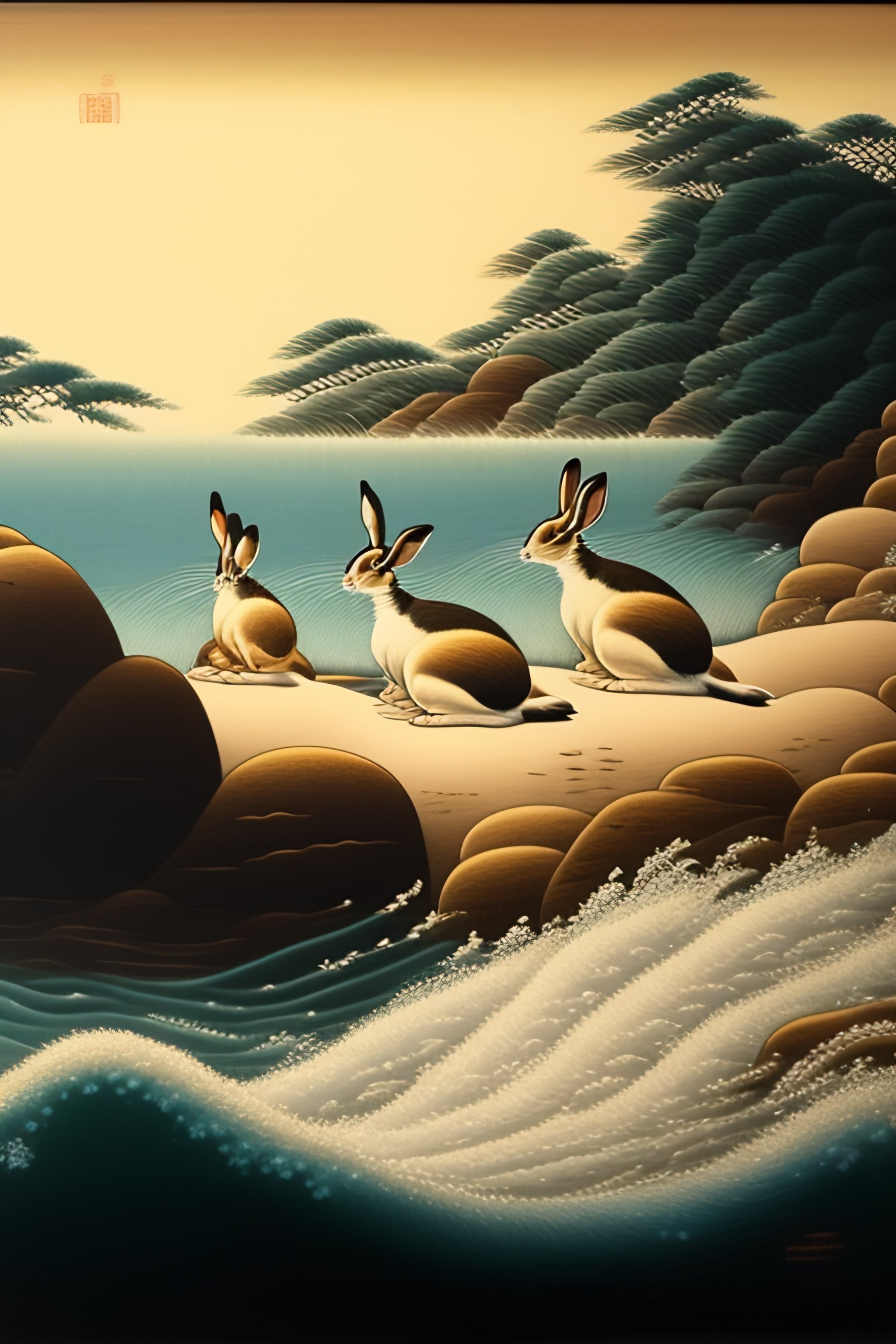 Lexica - Rabbits Frolicking in the Waves by Kano Osanobu japanese ...