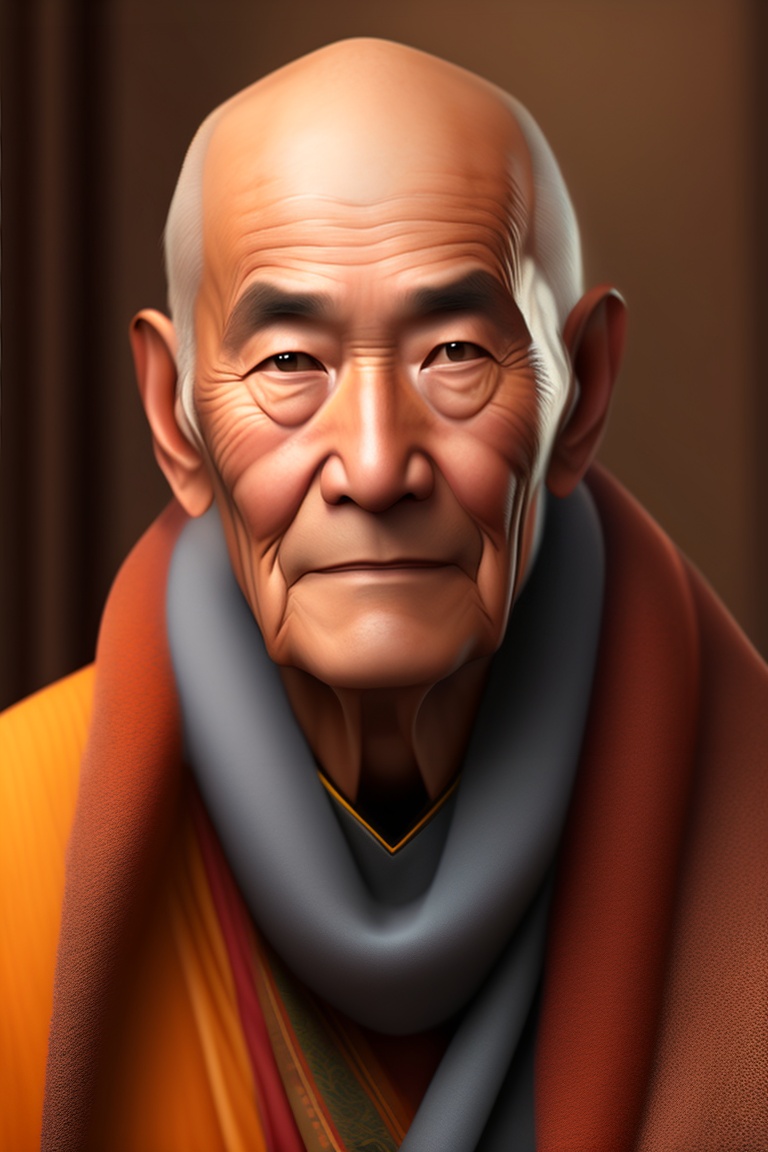 Lexica - Old man facing camera, monk,mature bald