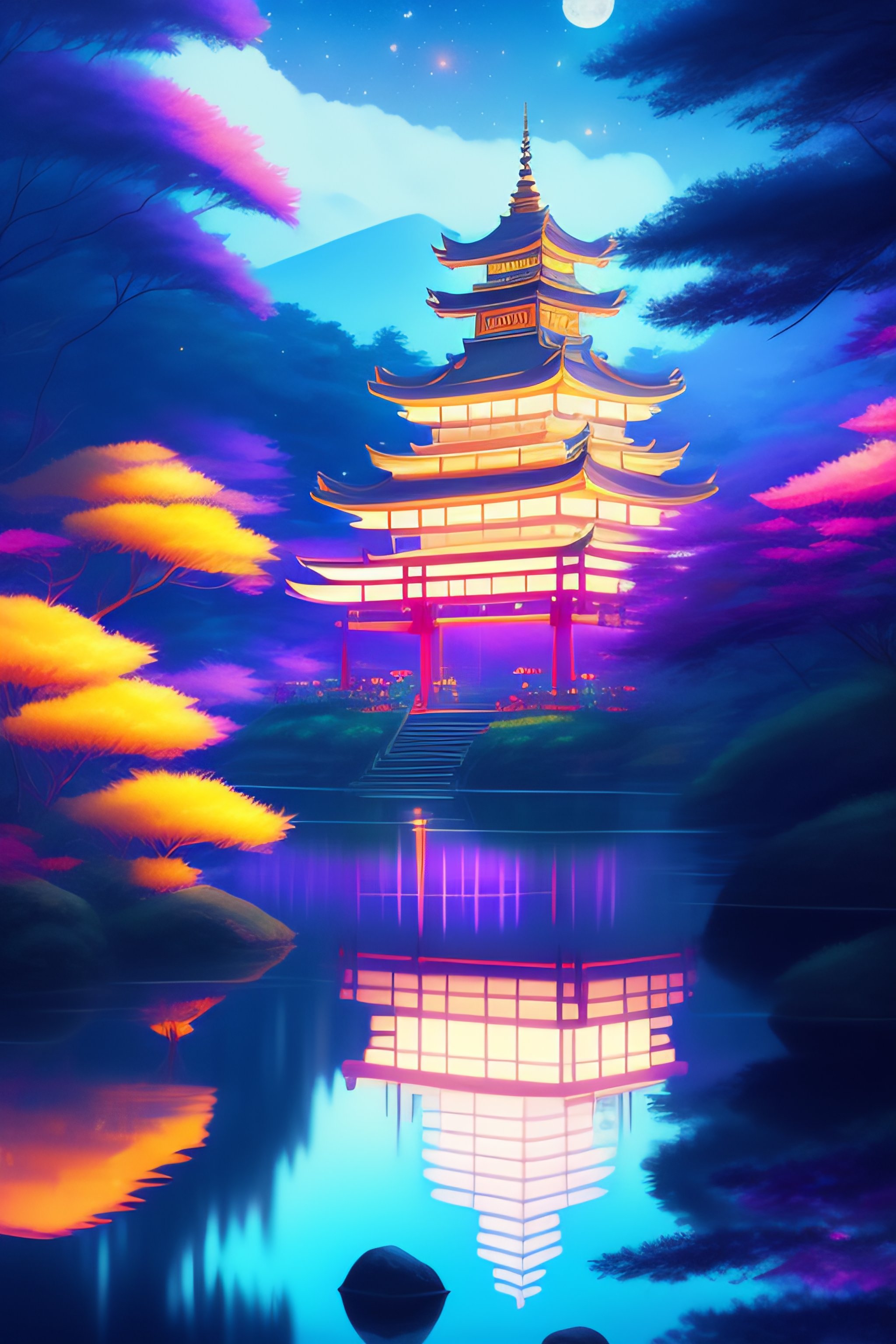 Lexica - Genshin walking in a cloud pond forest, fushimi inari shrine ...