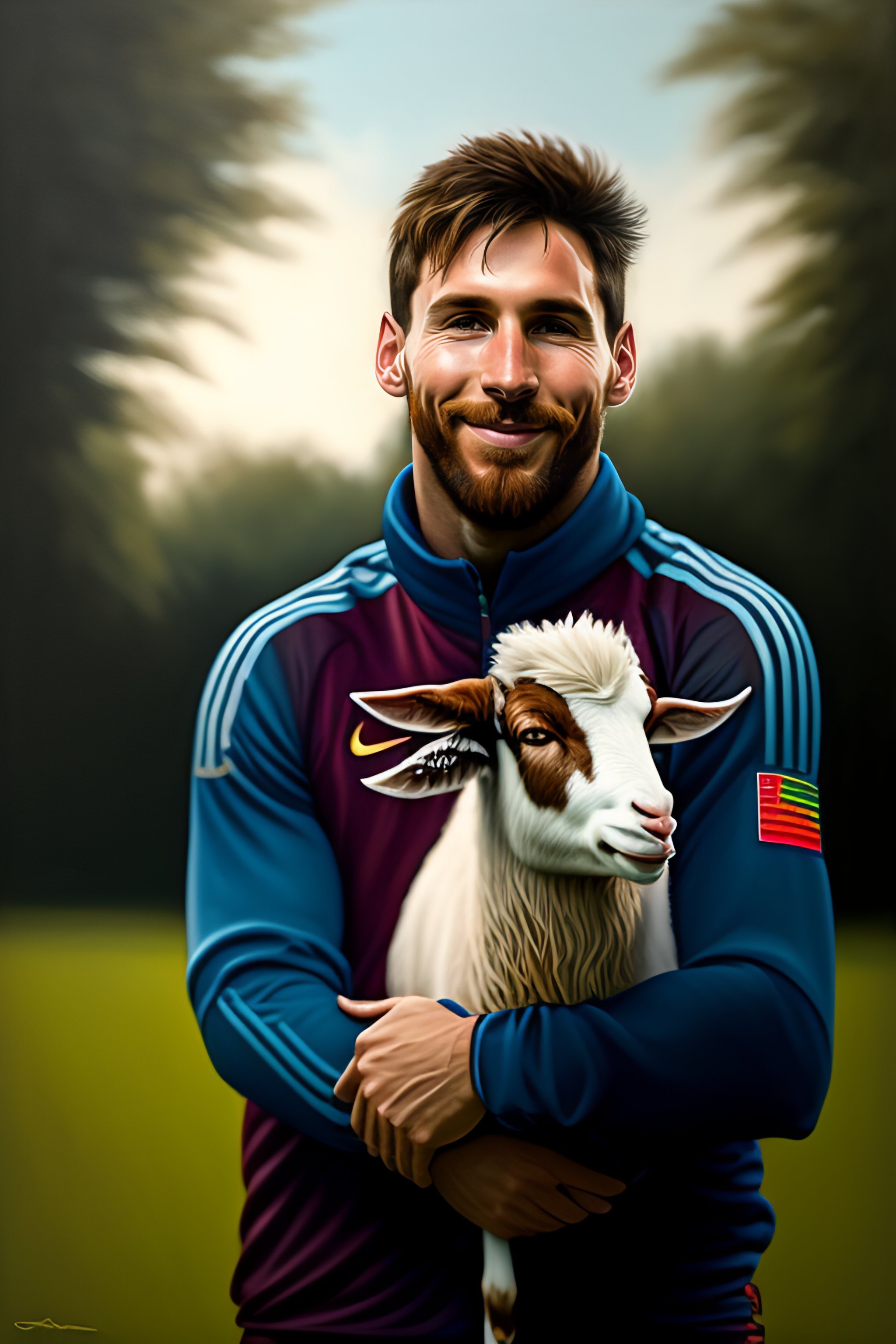 Lexica - Portrait of messi holding a goat
