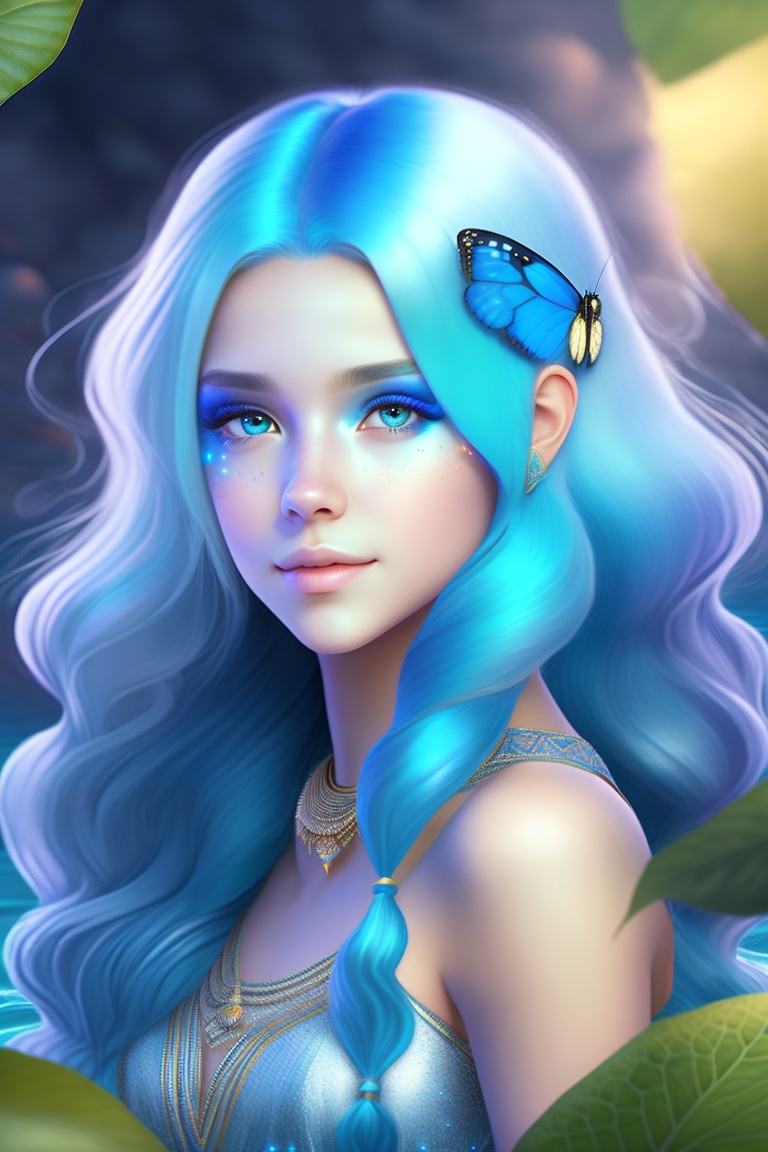 Lexica - A young, blue haired, water nymph, blue skin
