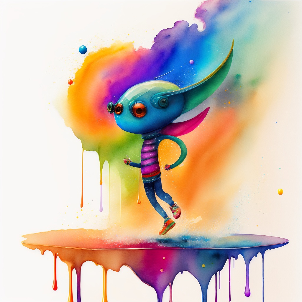 Lexica - Multicoloured!! watercolor of a quirky funning looking alien ...