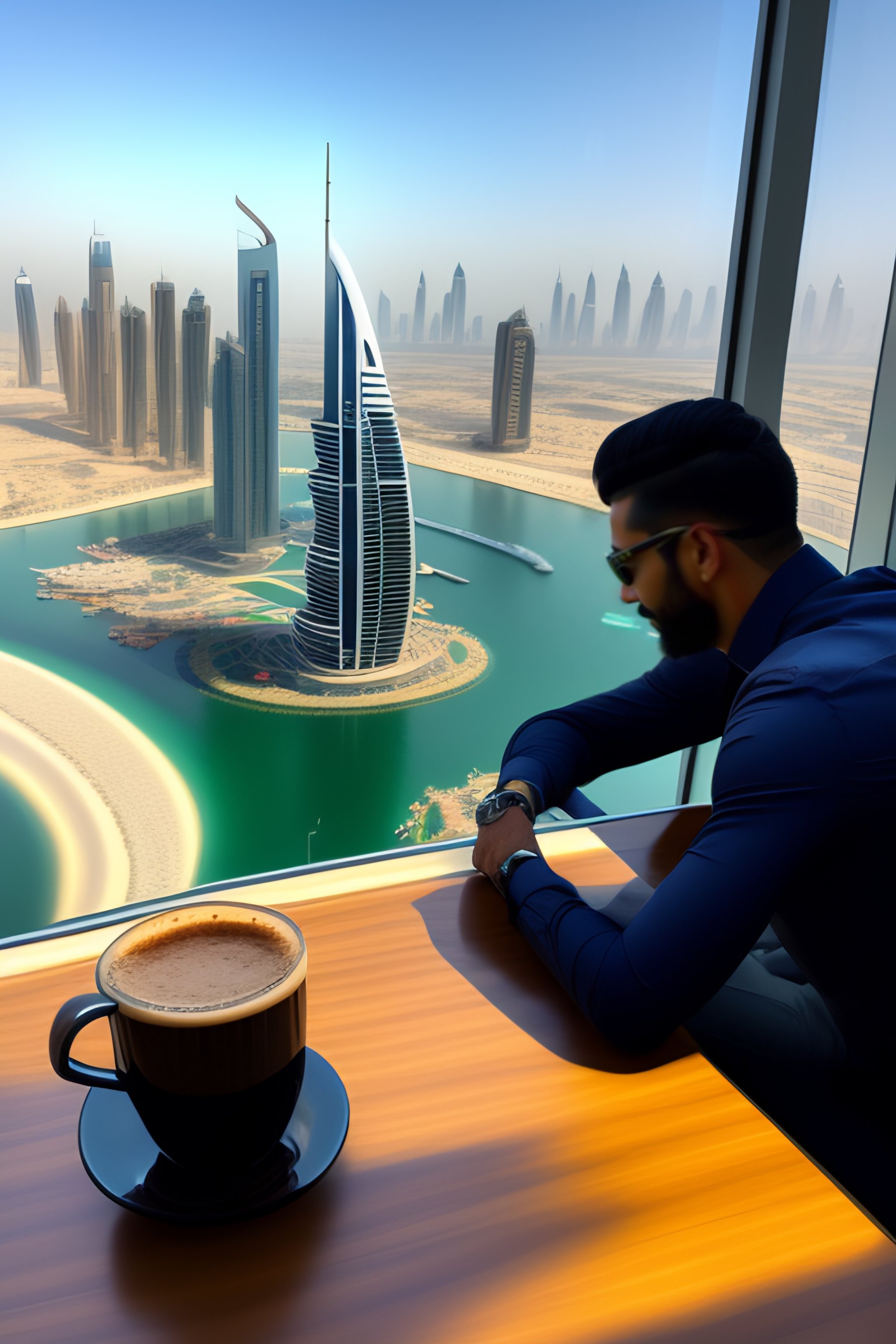 Lexica - Dubai skycrapers room with programmer coding with coffe