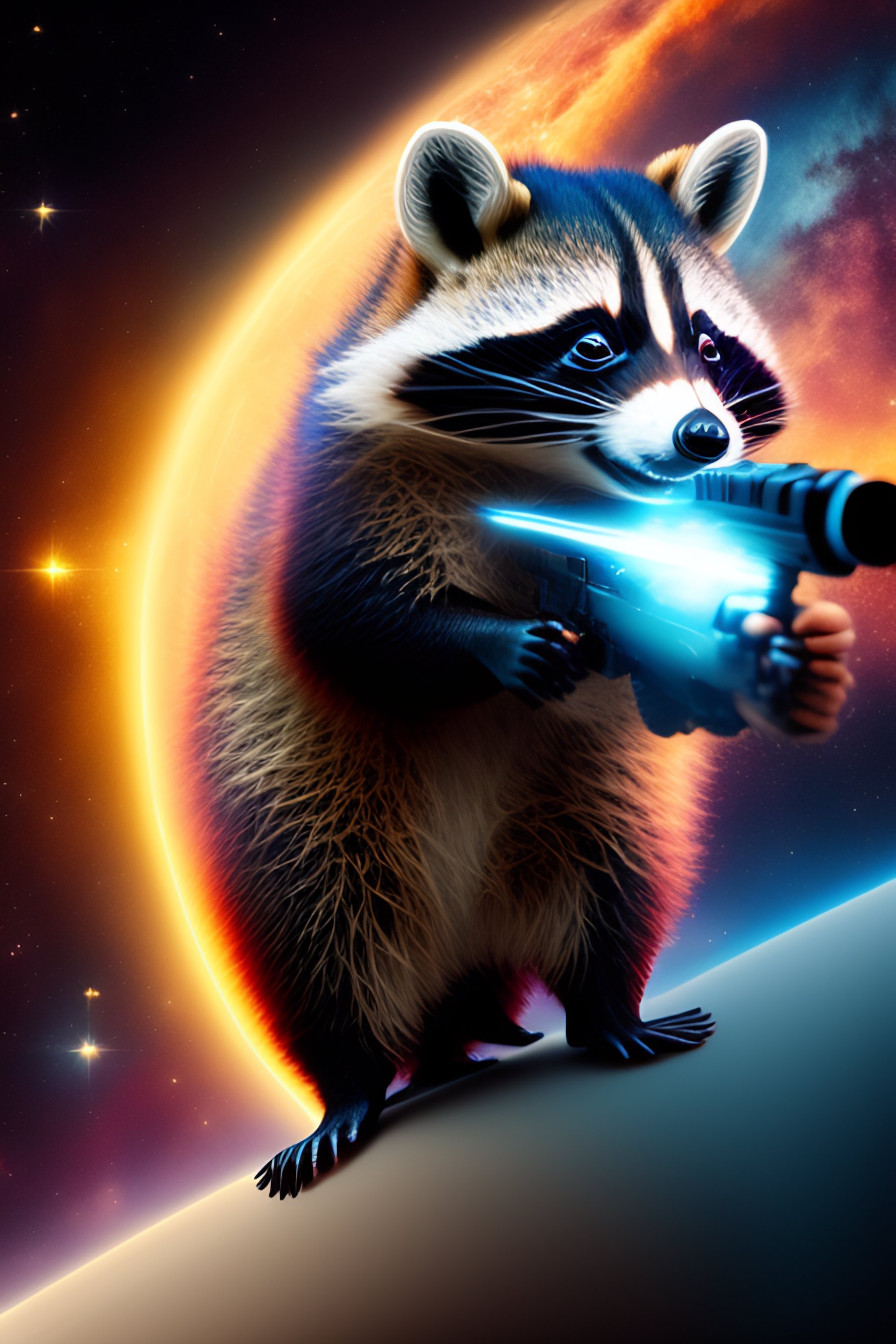 Lexica - Angry raccoon shooting laser gun in space
