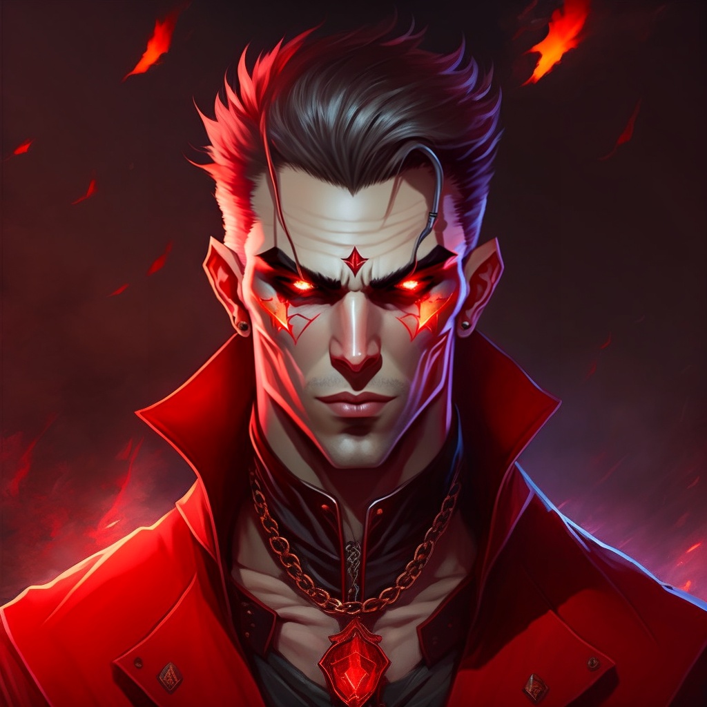 Lexica - Portrait of a vampire with red eyes, tattoo on his face, chain ...