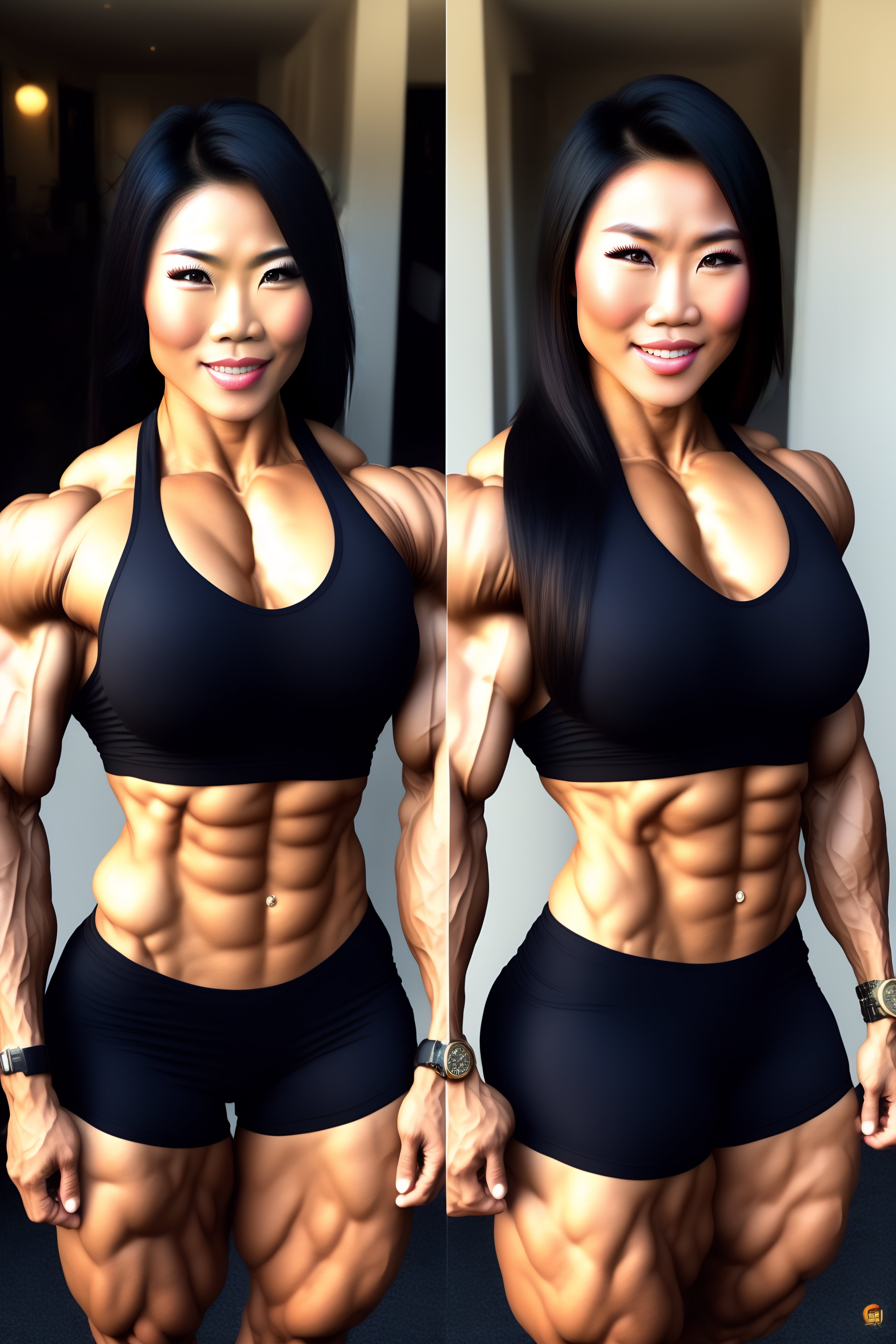 Lexica - Extremely muscular cute Asian woman bodybuilder