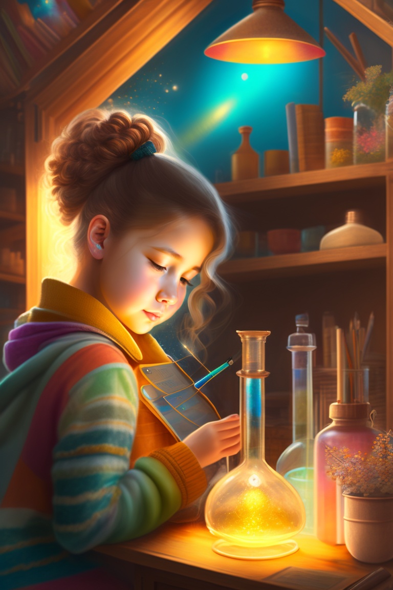 Lexica - In a cozy attic studio, a young scientist girl conducts a ...