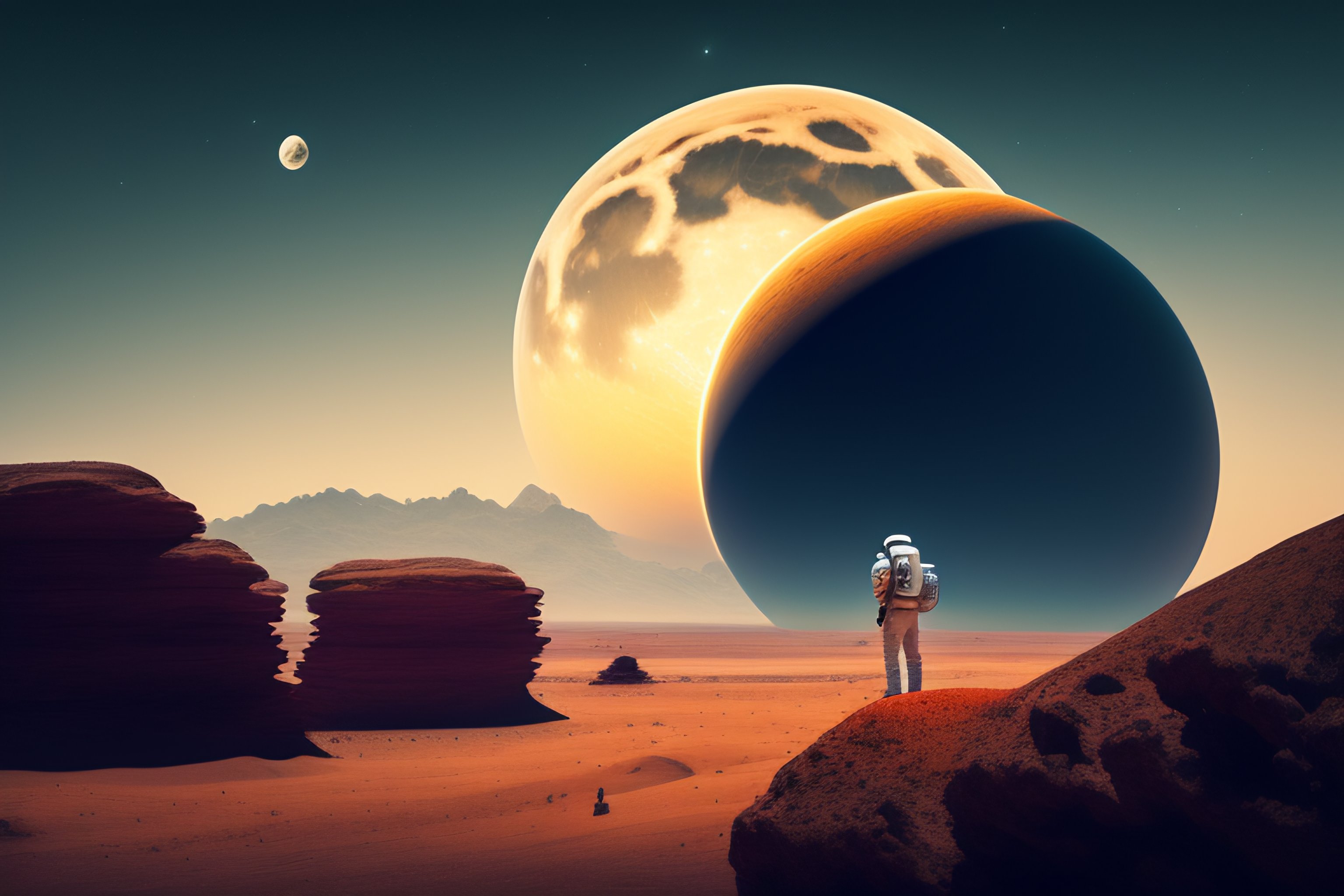 Lexica - Man time traveling from the moon then to planet neptune and ...