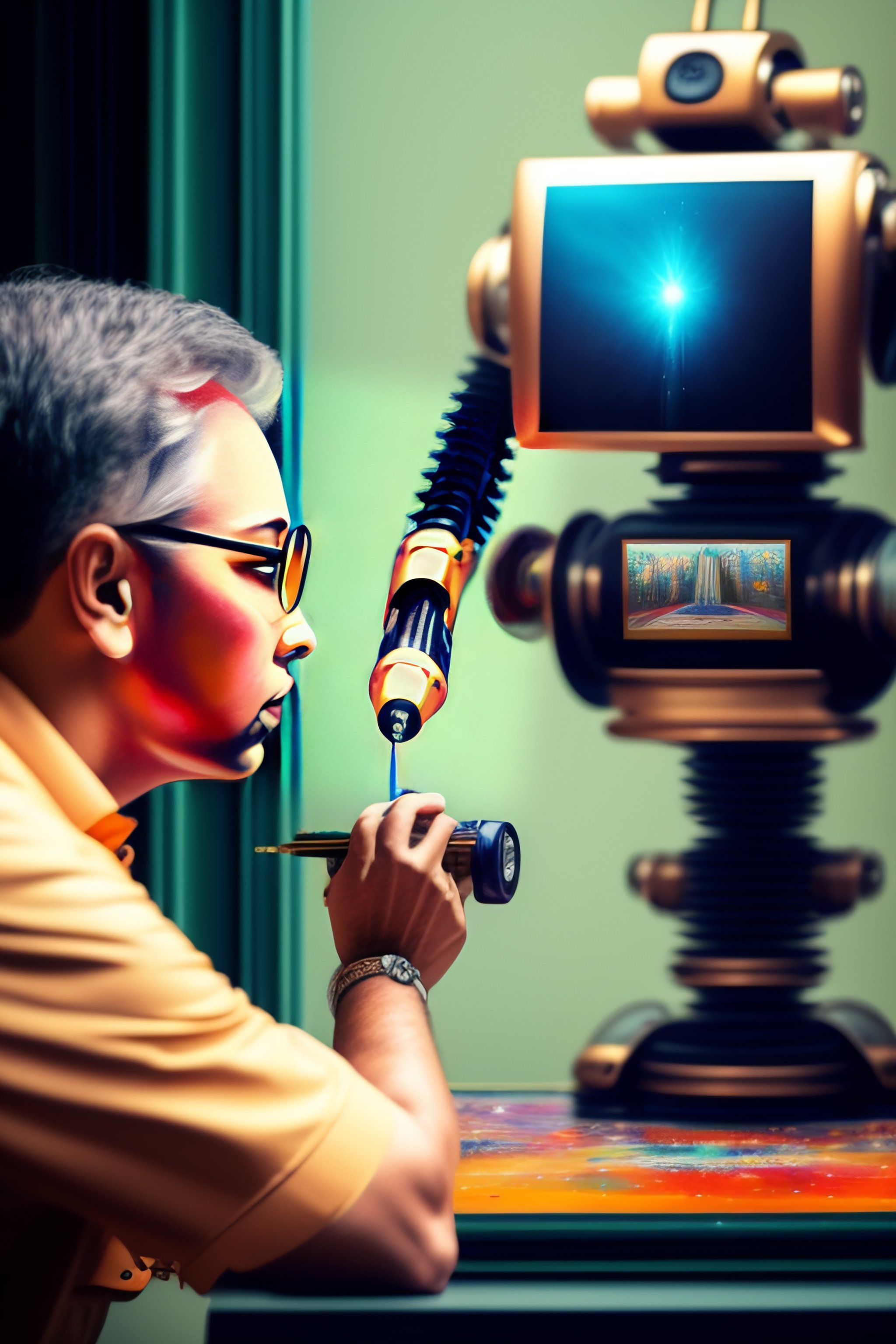 Lexica - A robot painting a picture of another robot painting a picture ...