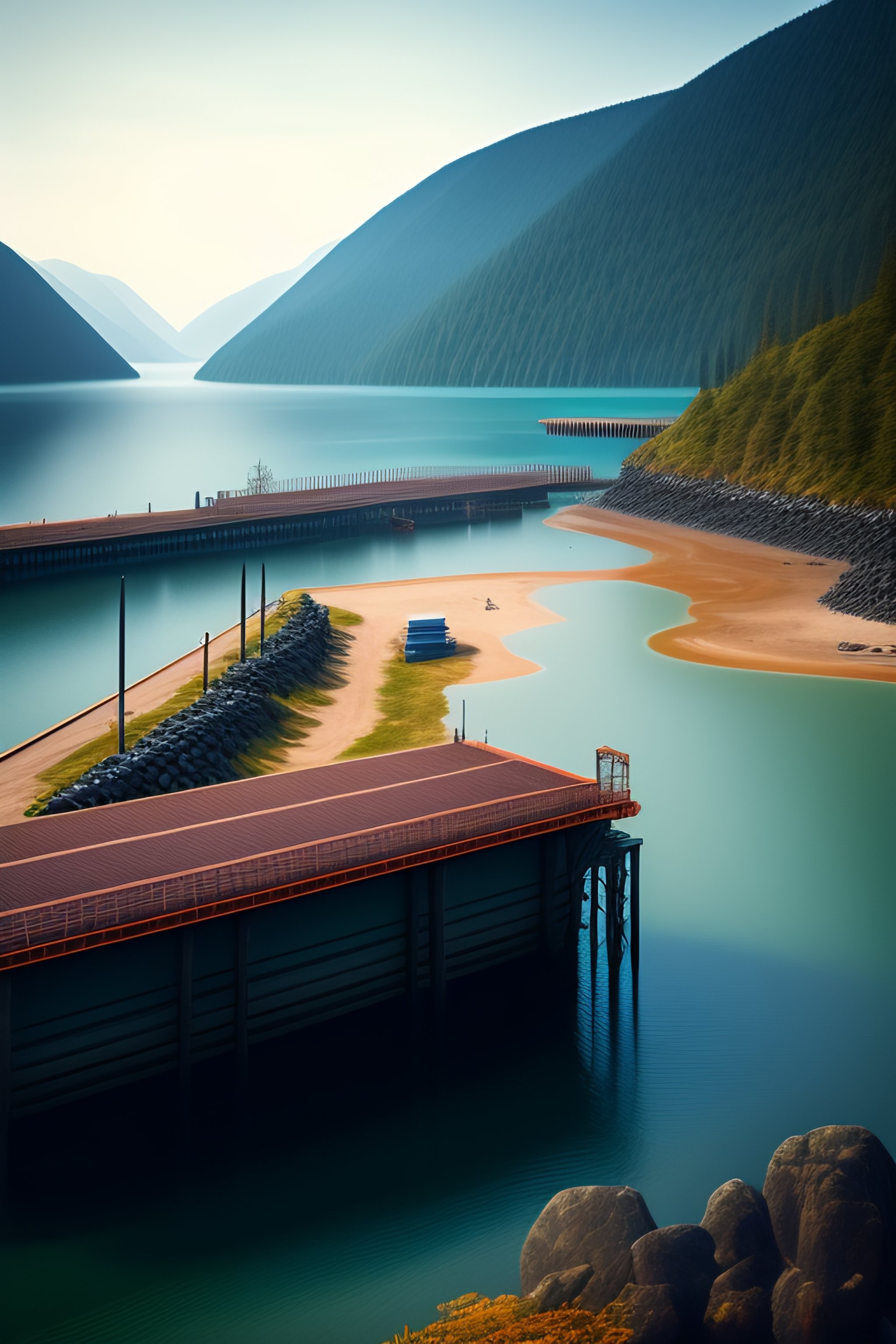 Lexica - One point perspective view of a wood abb#andon harbor from the ...