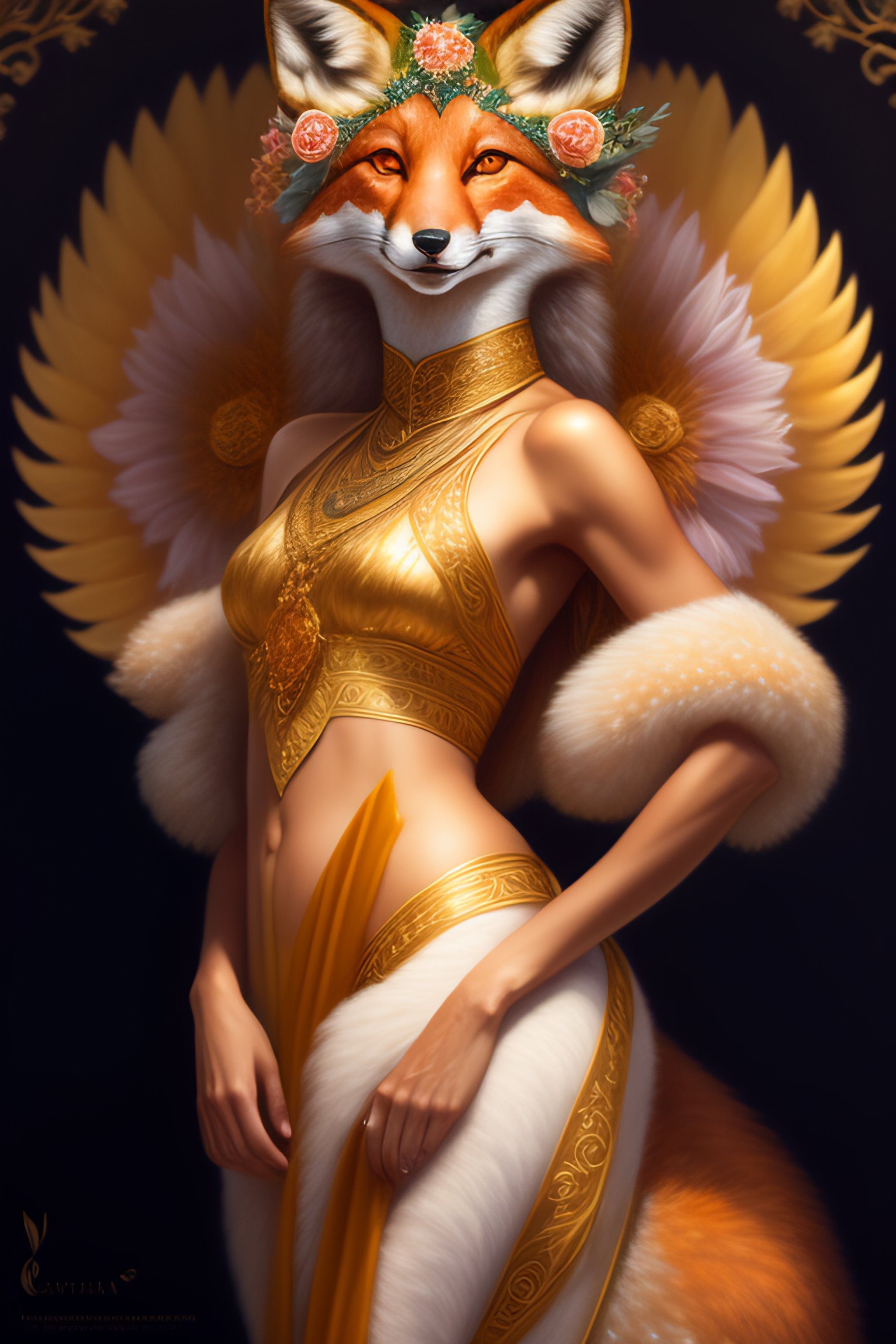 Lexica An Anthropomorphic Fox Fursona As Flower Goddess Full Body