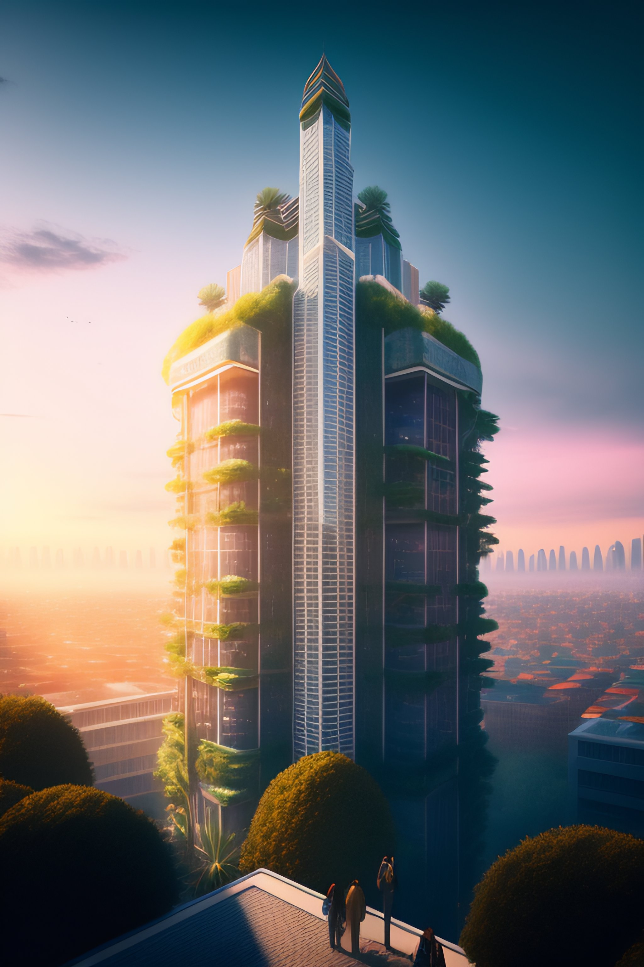 Lexica - Rooftop with people standing on it showing a mystical ethereal ...