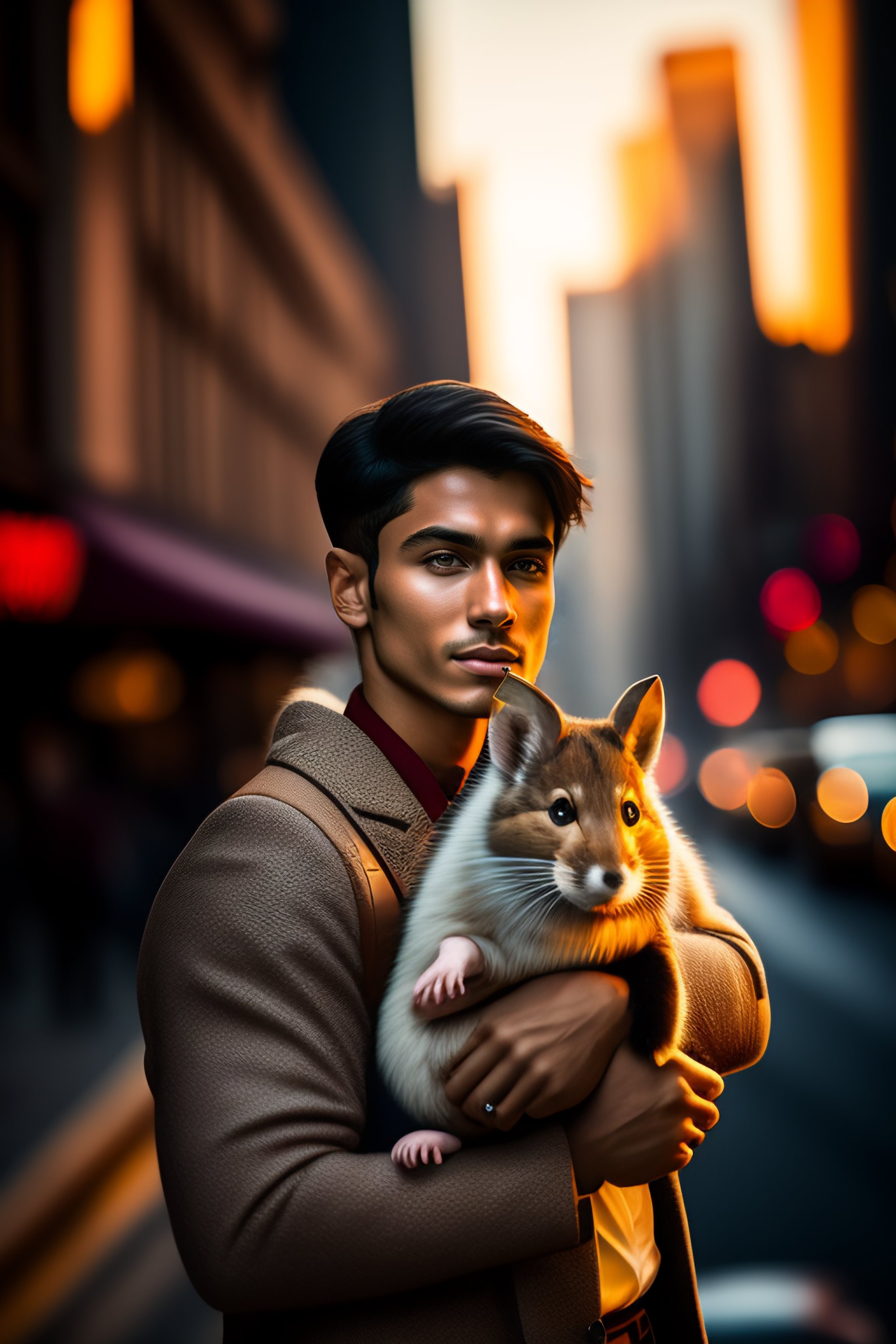 Lexica - Young Man log hair smoking holding a rat, long shot, cinematic ...