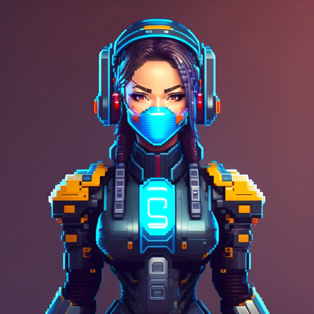 Lexica - Pixel art, front view of woman cyborg