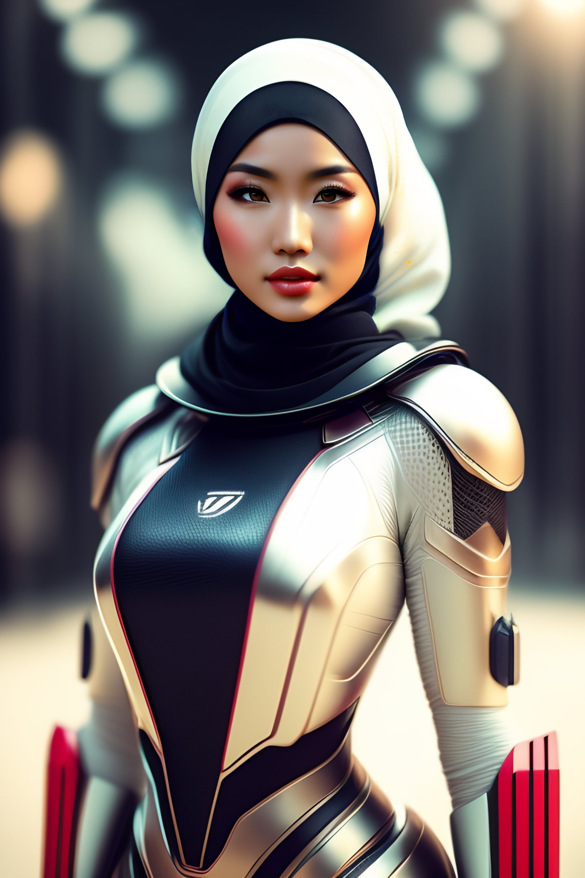 Lexica - Hijab girl half asian half arabs in futuristic robotic suit