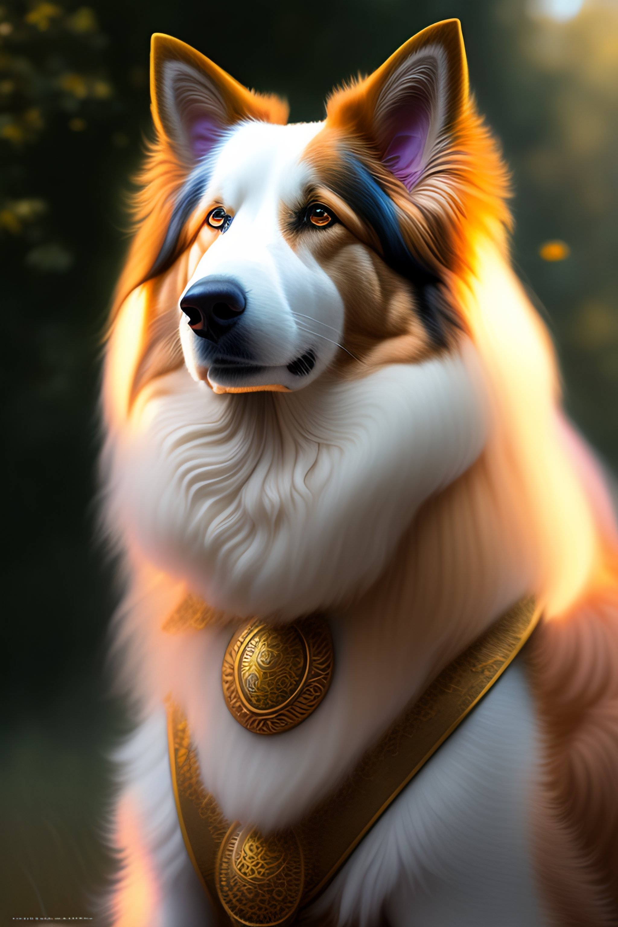 Lexica - A long-coated Rough Collie dog warrior wearing helmet, anime ...