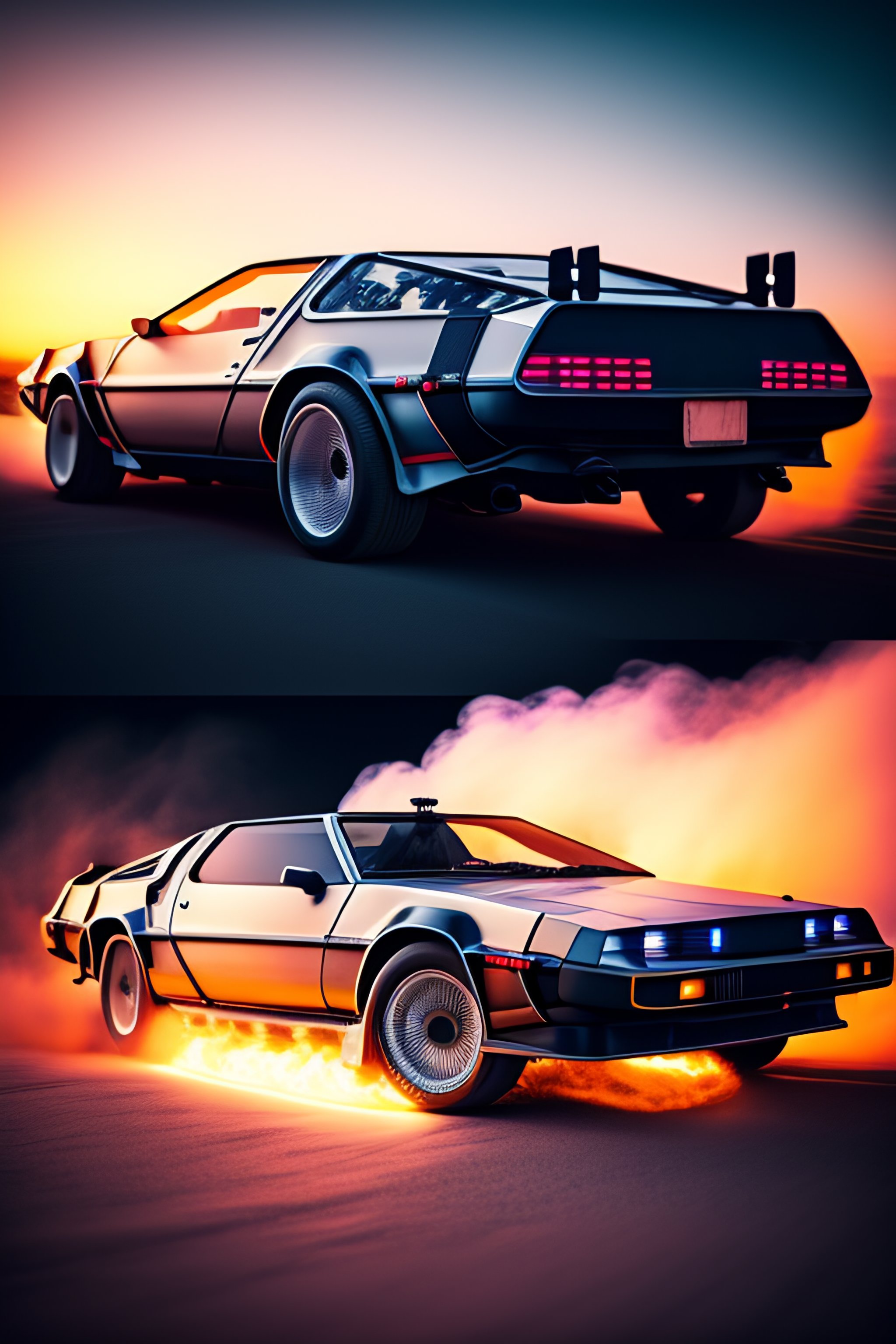 Lexica - Action photography of a violent destruction derby of delorean ...