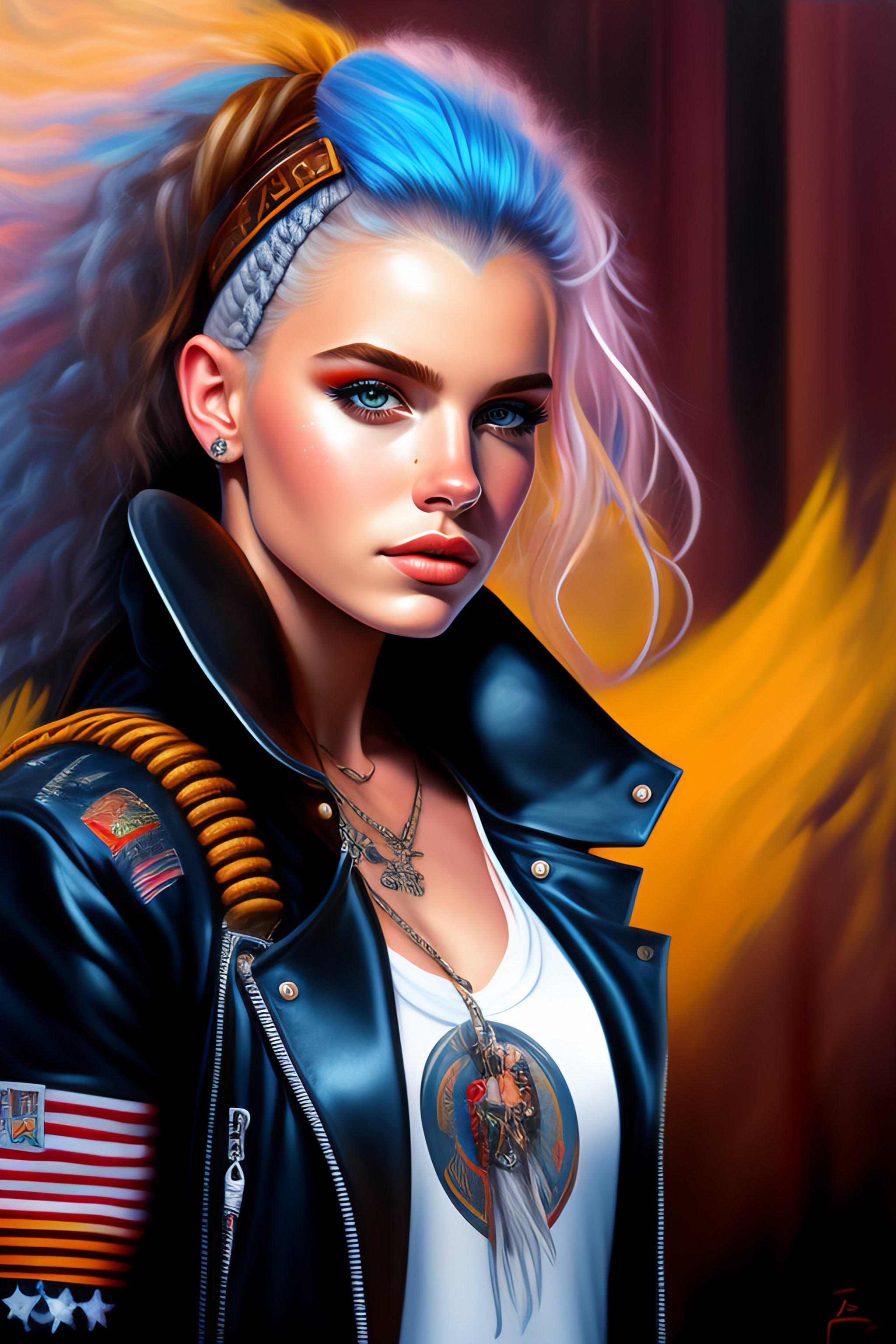 Lexica - Cute punk rock girl, mad max jacket, renaissance, cables on ...