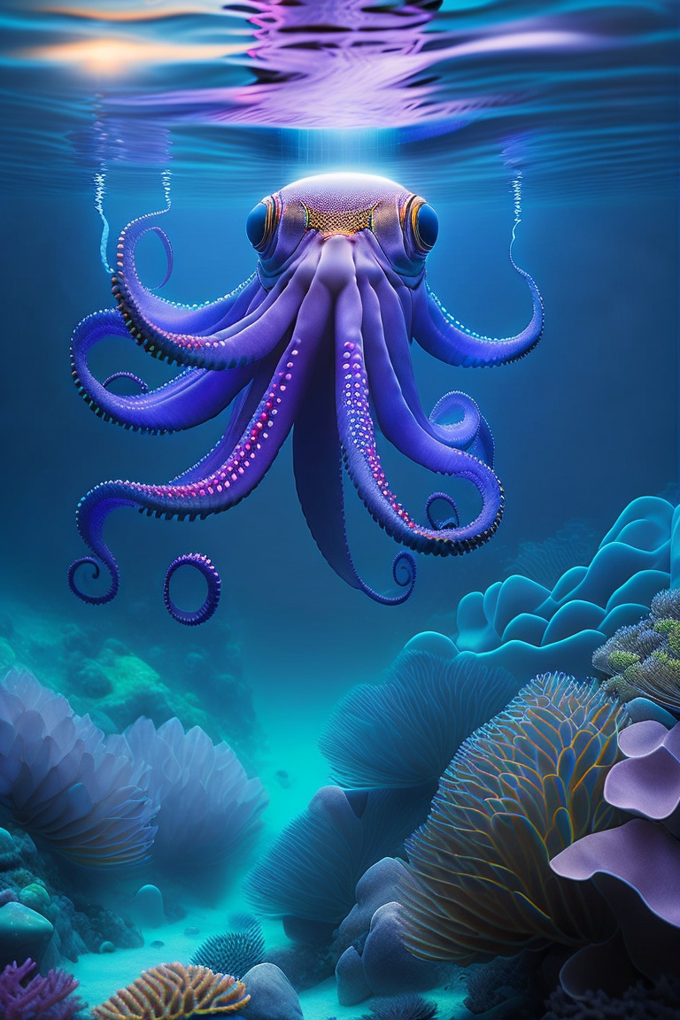 Lexica - Octopus, ocean, darkness, bright color blue, underwater, sea ...