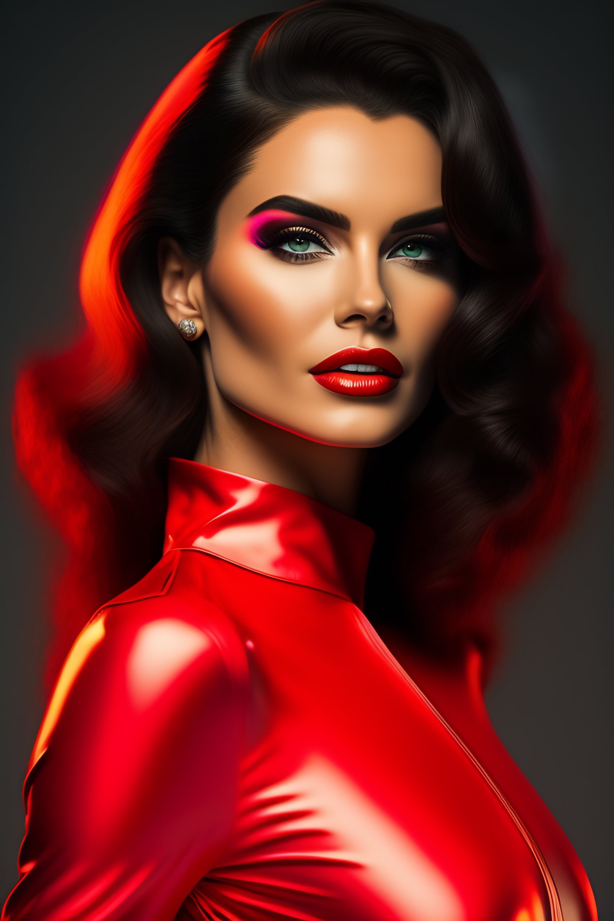 Lexica Woman With Dressed In Latex Suit With Red Lighting 