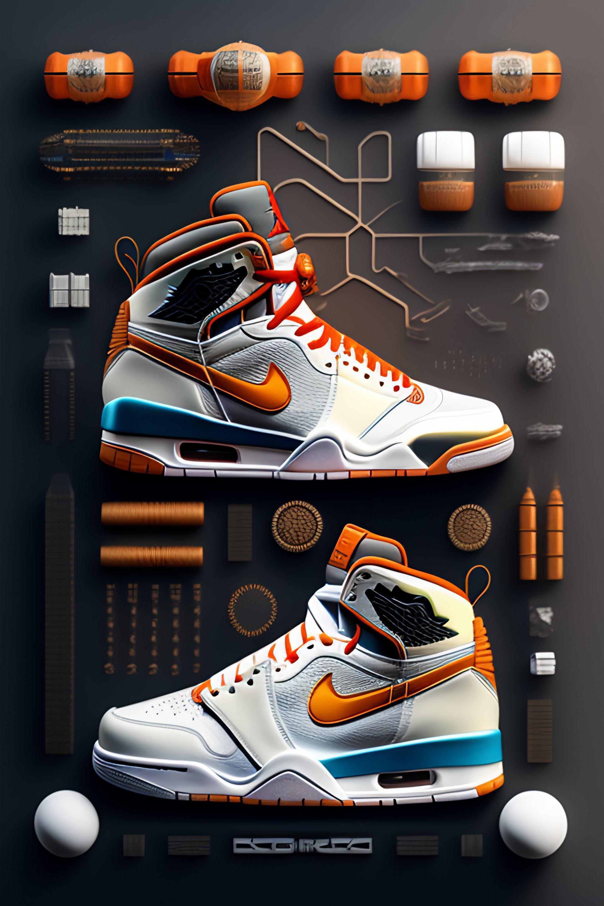 Lexica - Surrealism double exposure, Nike Air Jordan, Knolling, parts ...