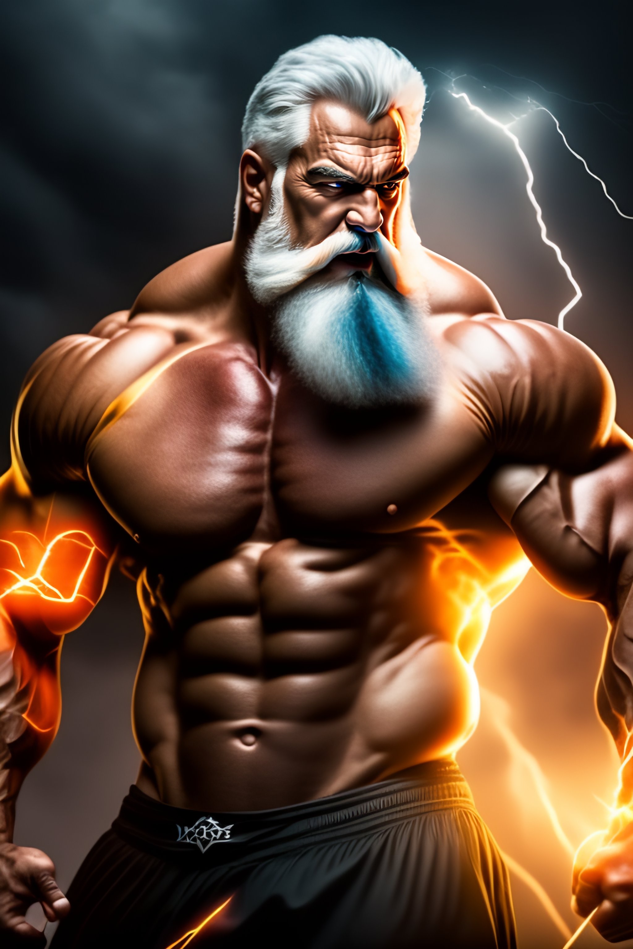 Lexica - Old zeus, with strong body, angry, throwing lightning with his ...