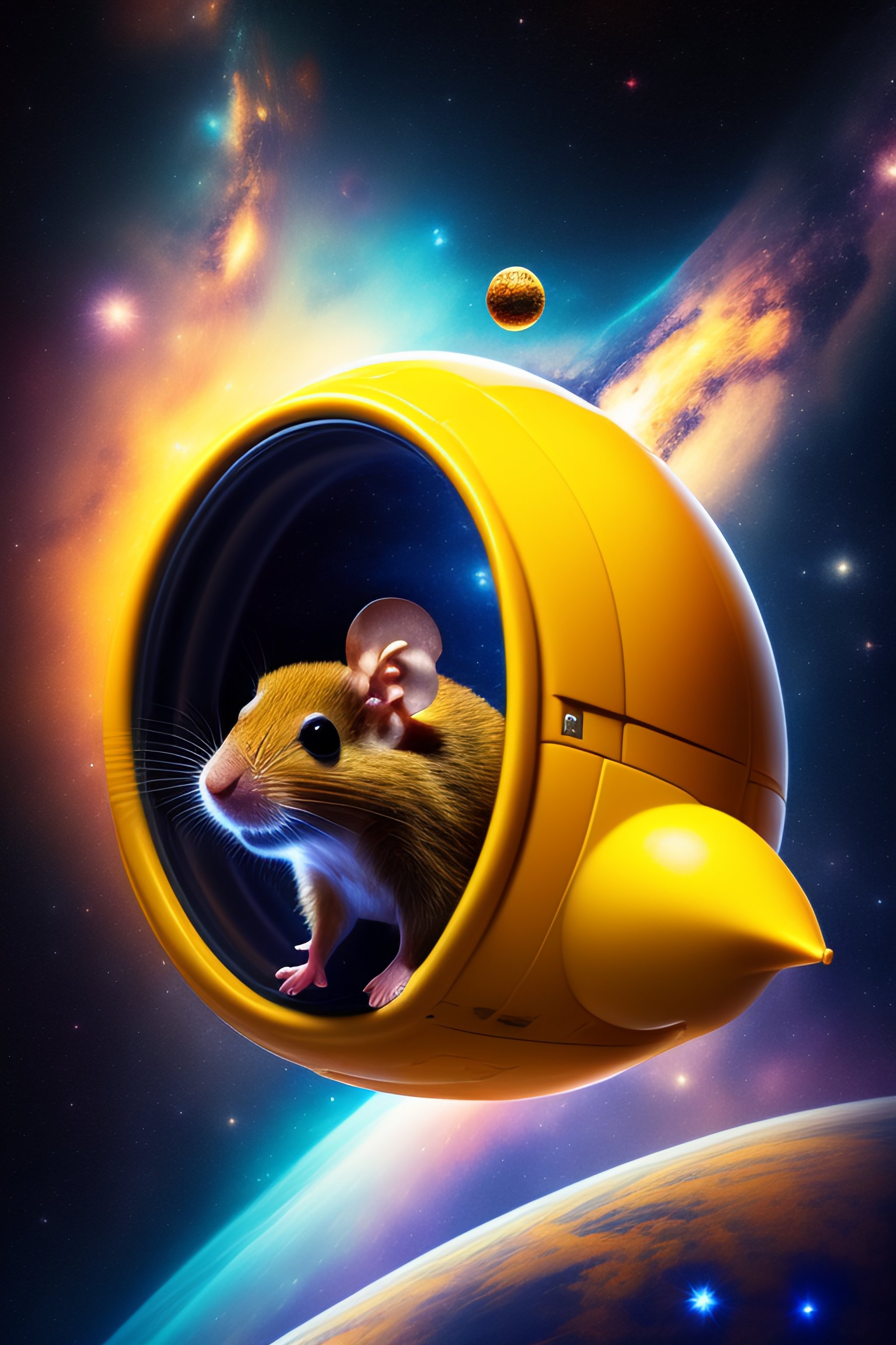 Lexica - A mouse spaceship in space shooting out a banana on a space ...