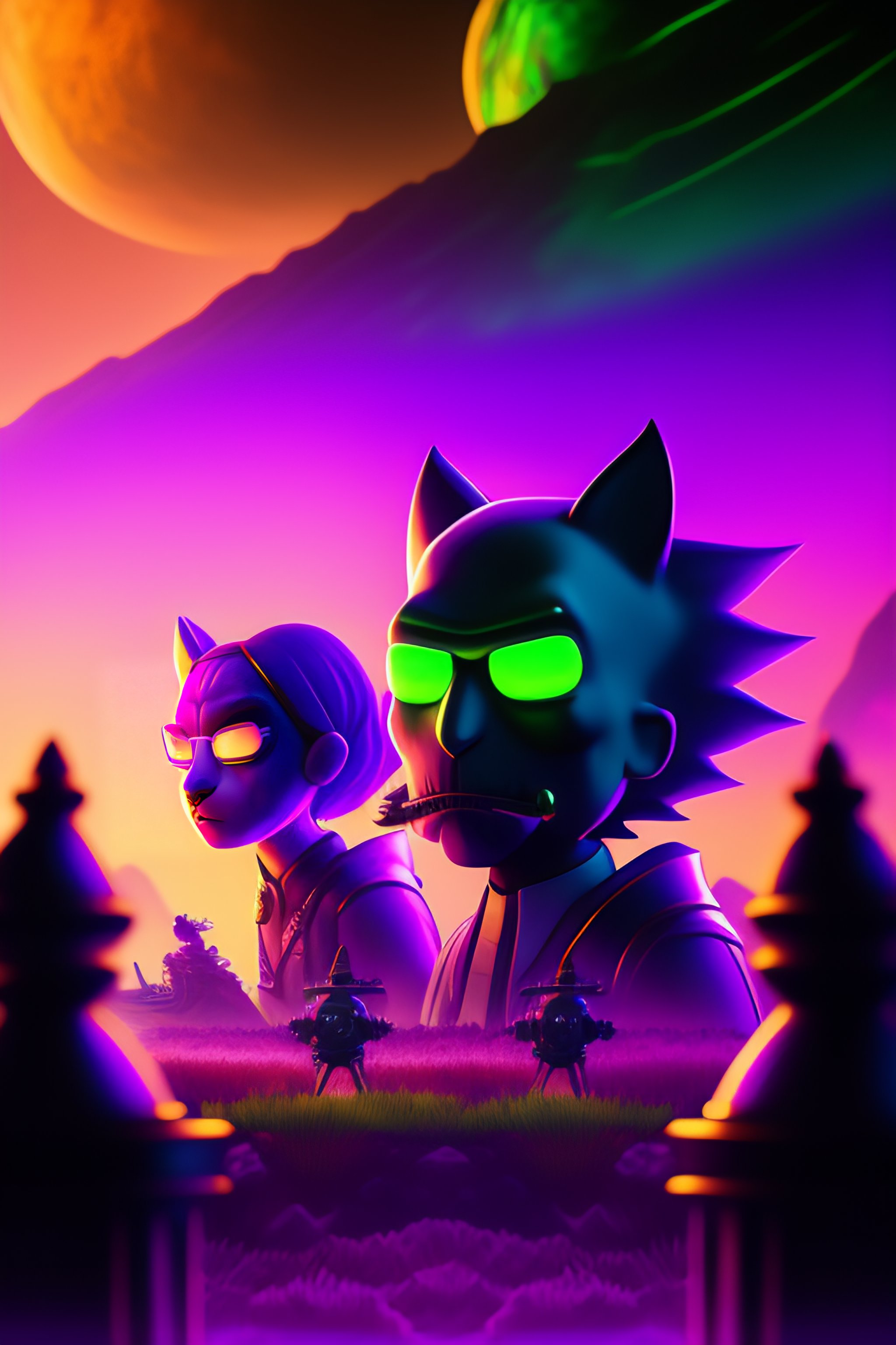 Lexica - Rick and morty in 3d as cats with musket guns in the ...