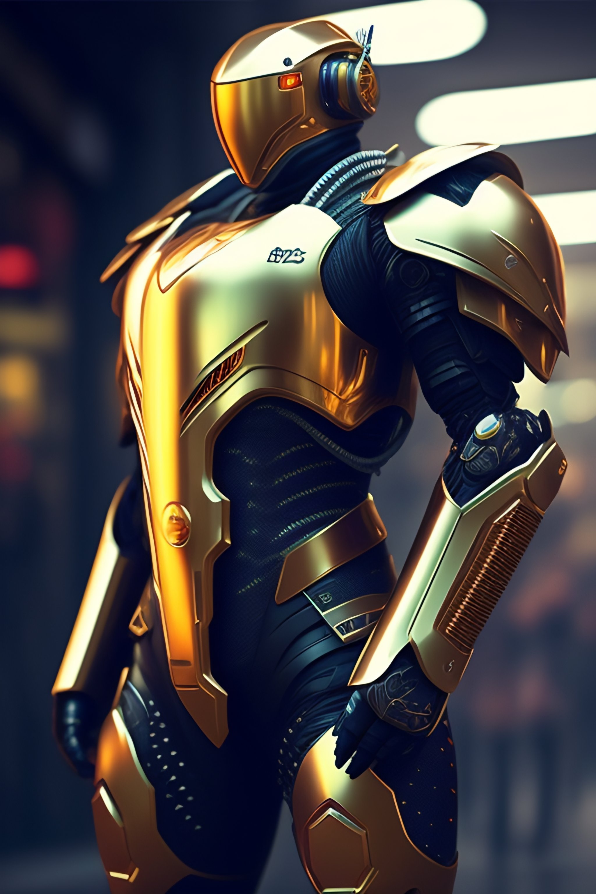 Lexica - Cyberpunk style robot frog battle armor full body pristine