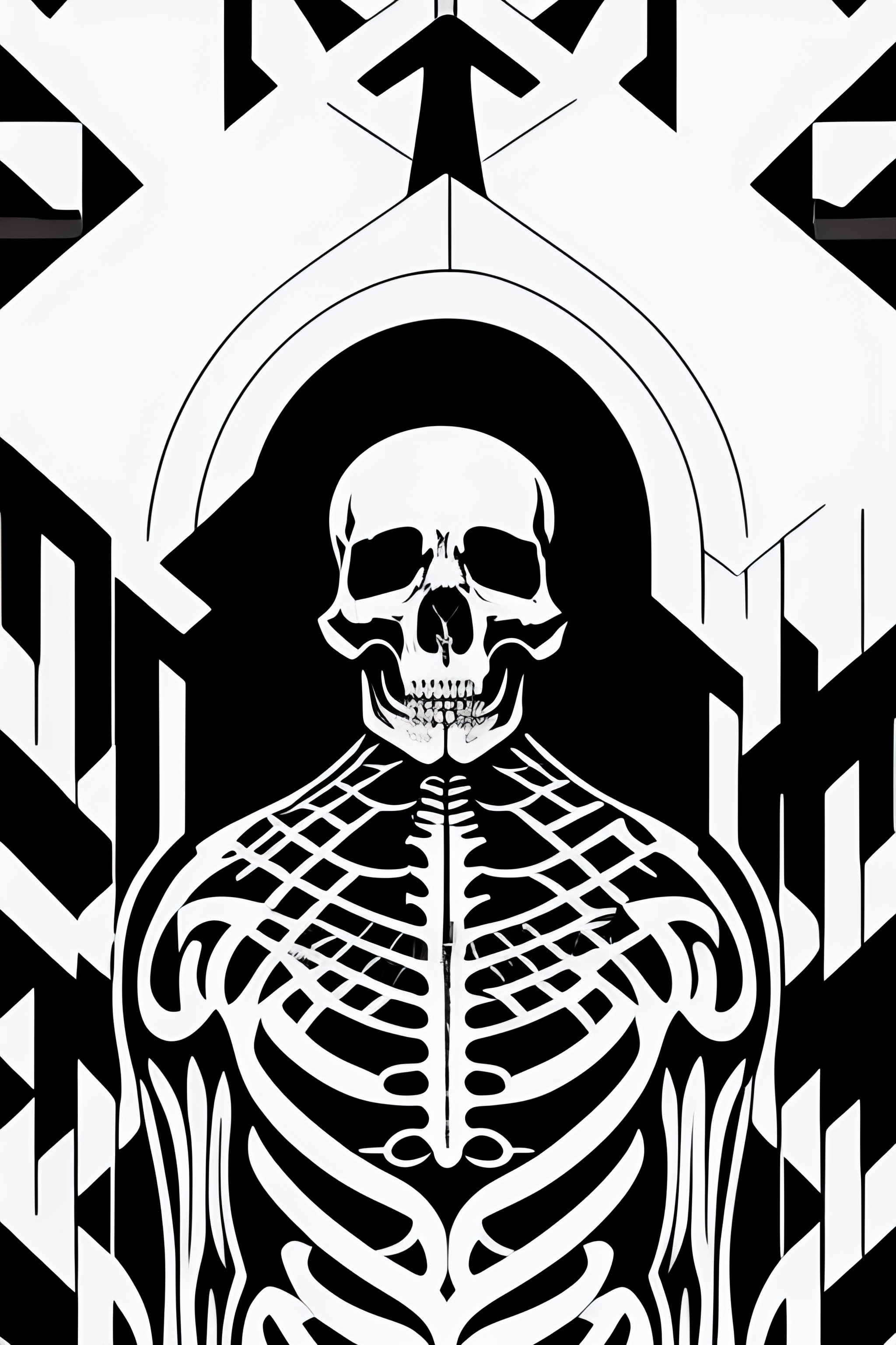 Lexica - Symmetry, a skeleton being hung, glare, black and white, white ...