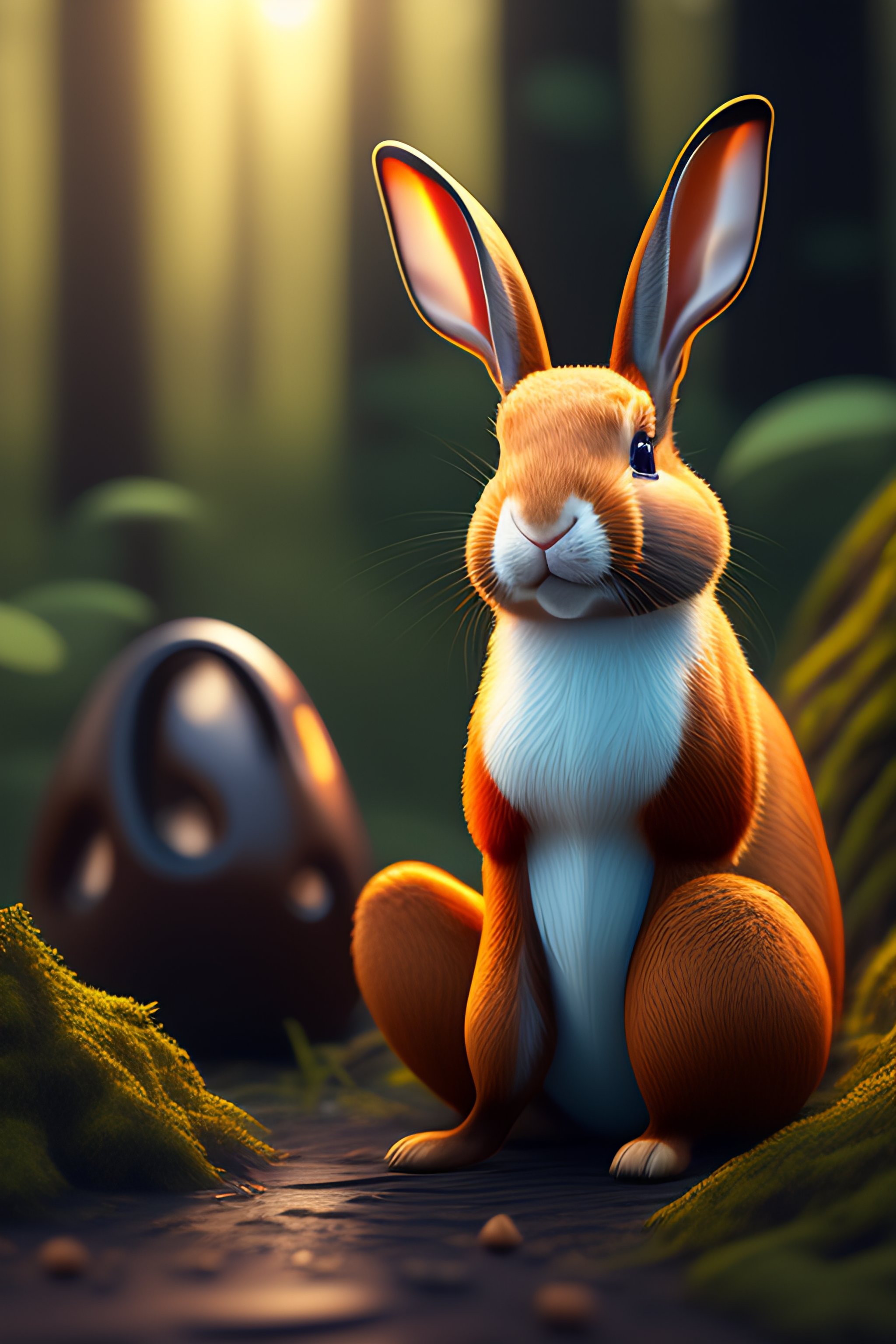 Lexica - Anthropomorphic rabbits sitting on the ground of a dark forest ...