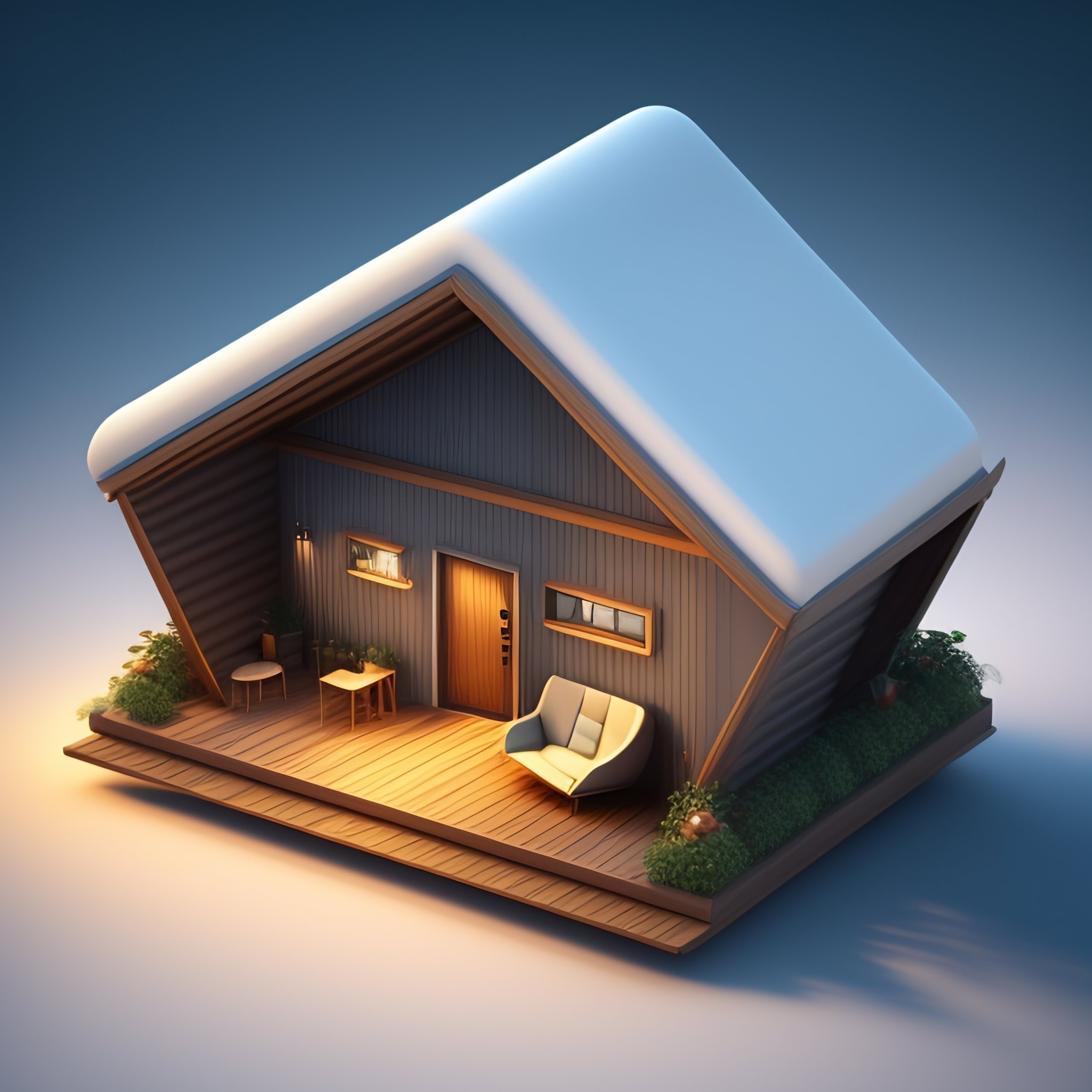 Lexica - Isometric, cozy modern cabin interior minimalistic look ...