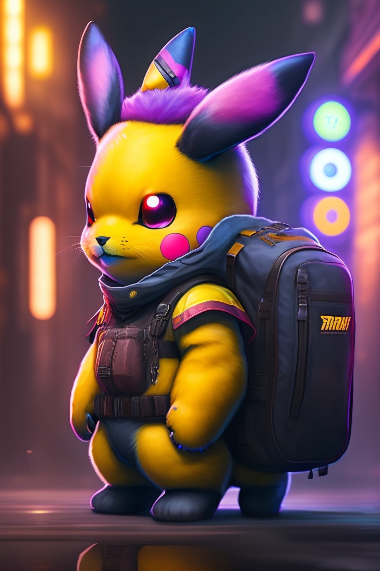 Lexica - Pikachu,hard lighting, cyberpunk background