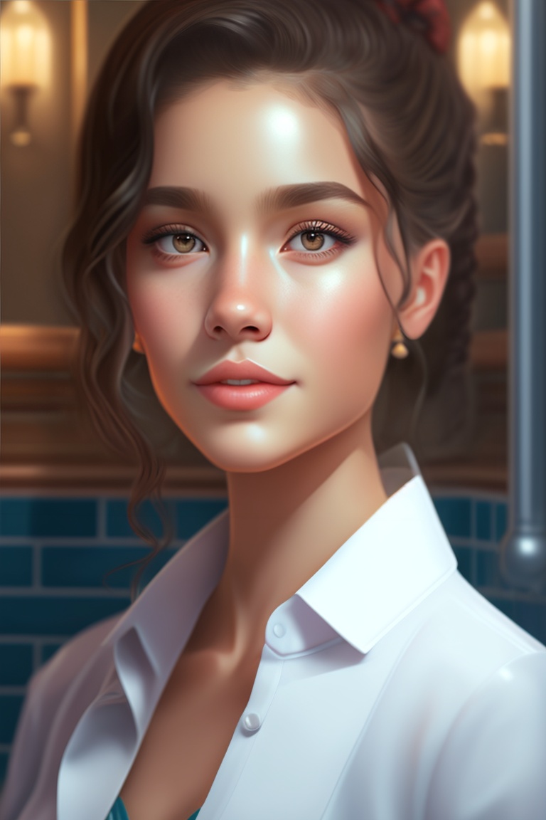 Lexica - A detailed portrait of a girl in the bathroom, art ...