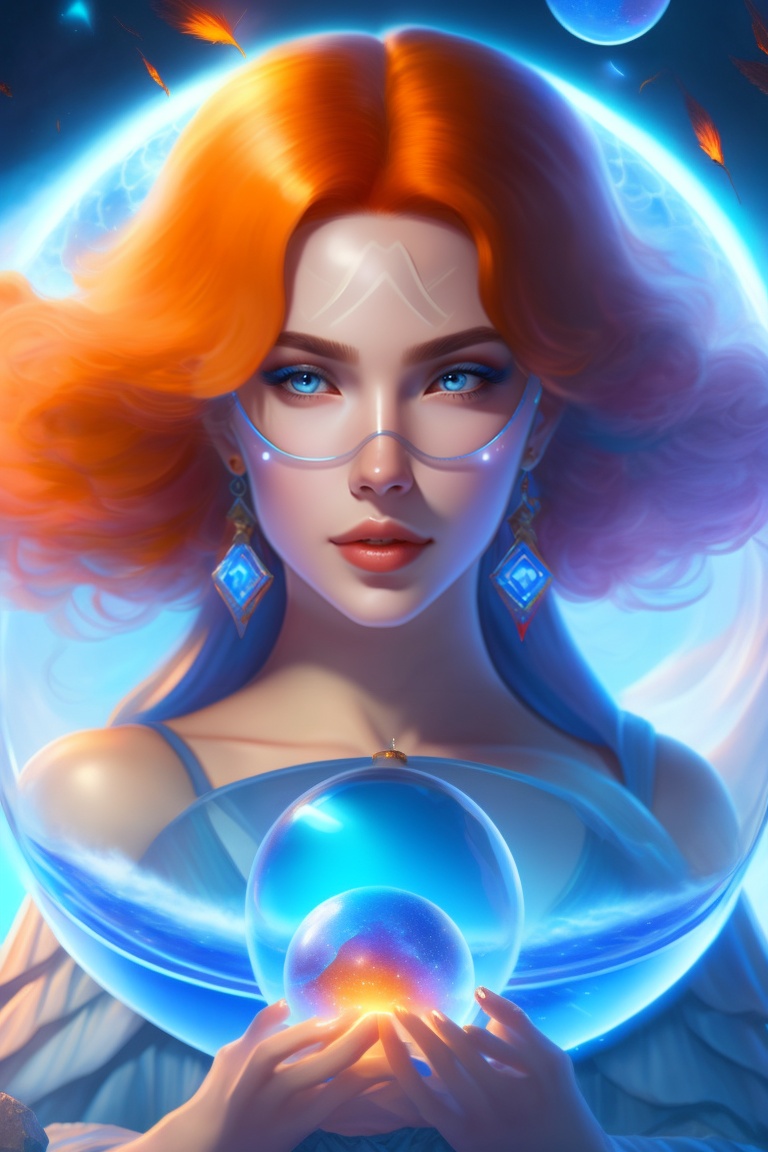 Lexica - A beautiful seer is holding a glowing magic ball in the center ...