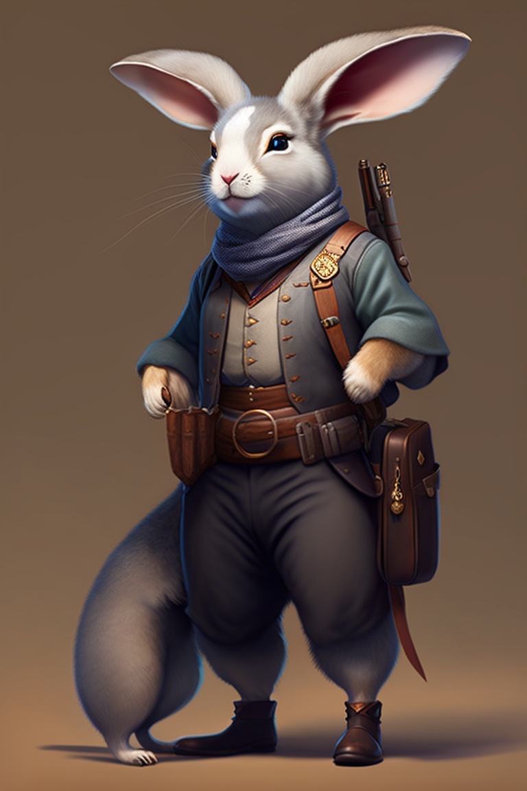 Lexica - A wild west grey rabbit folk druid with suspenders, a double ...