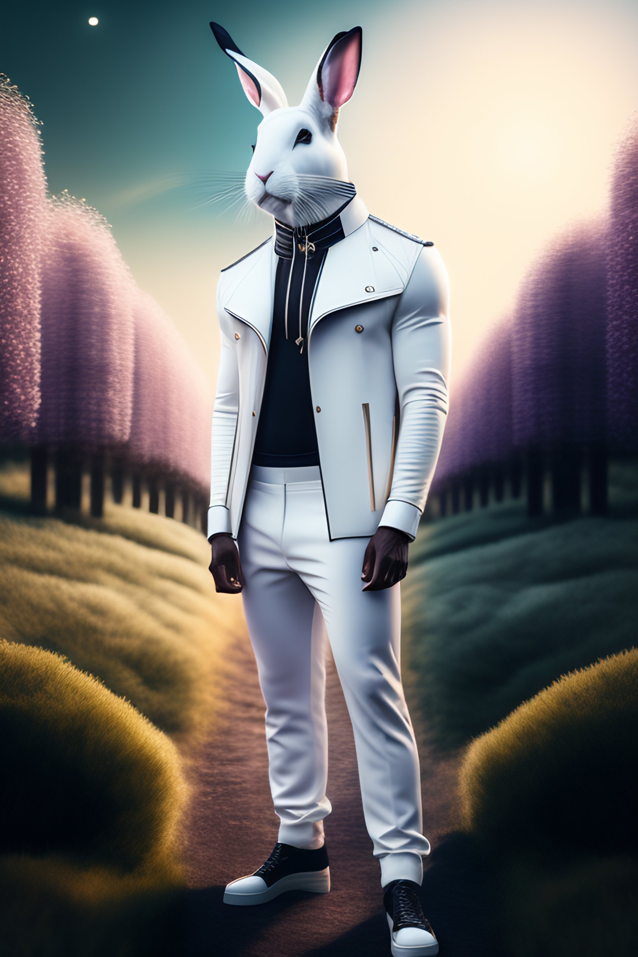 Lexica - Dark- moon light- beautiful- white rabbit- half human- floppy ...