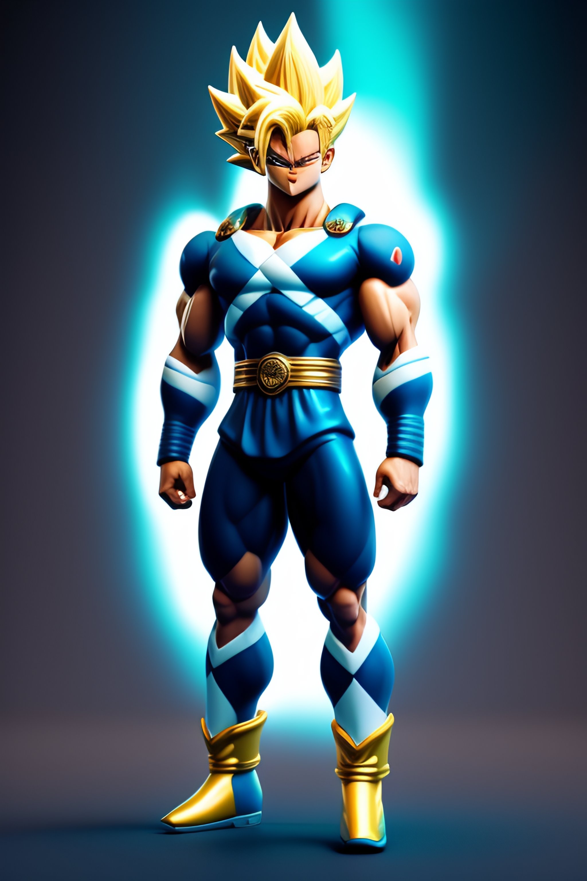 Lexica - Super Saiyan wearing light blue, white and black striped ...