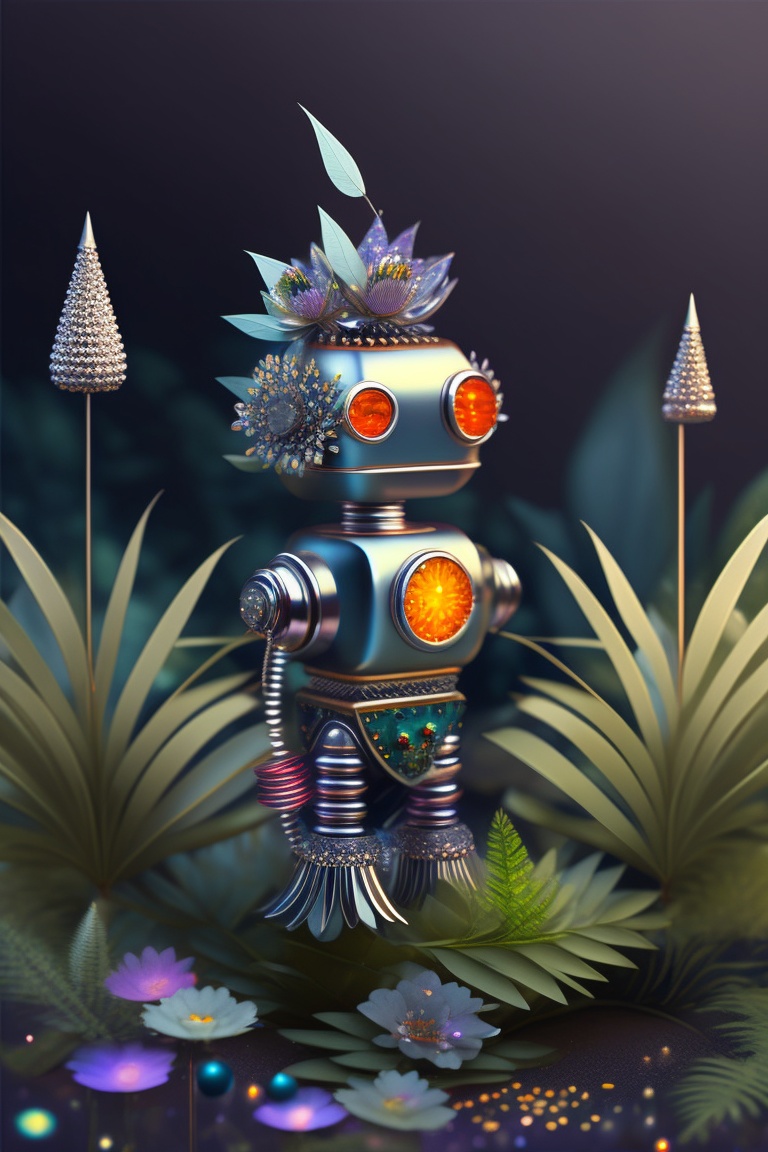 Lexica - Magic trippy silver 1950;s spiked robot with attitude, jewel ...