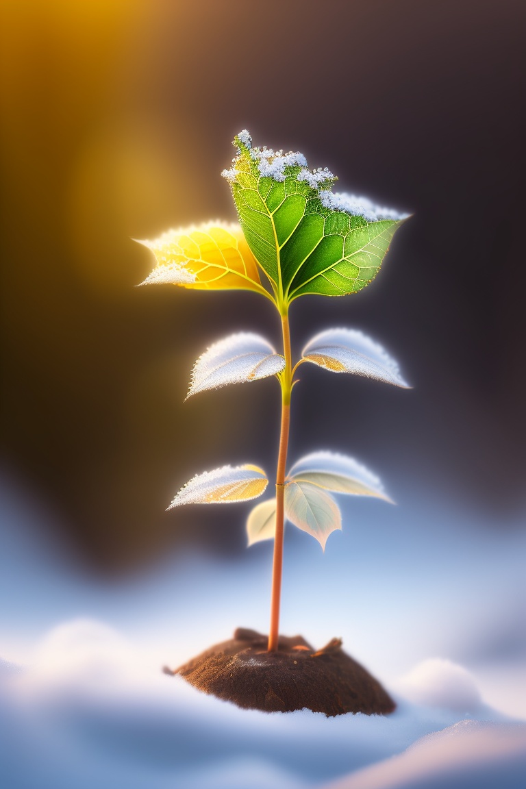 Lexica - The young sapling enduring different seasons, snowfall.