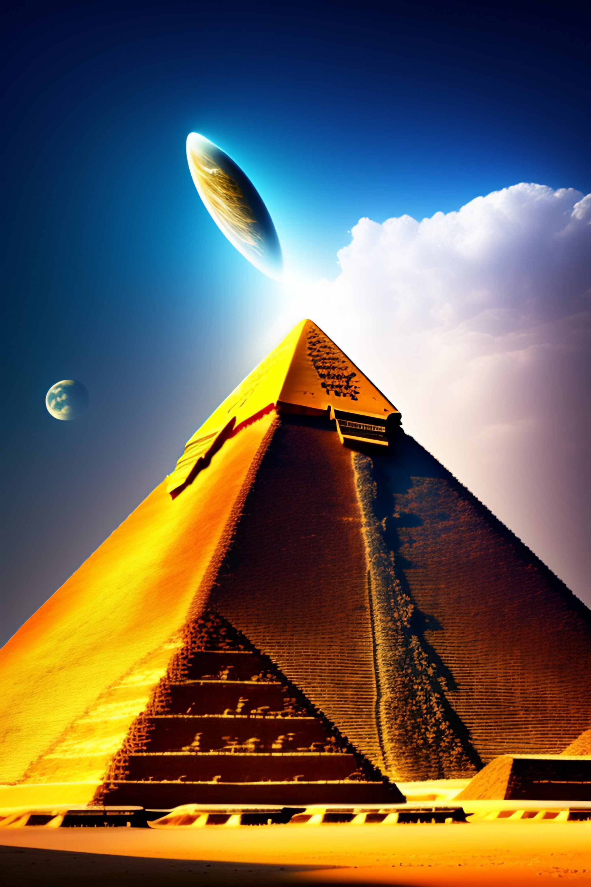 Lexica - Spaceship taking off off the side of a pyramid egypt