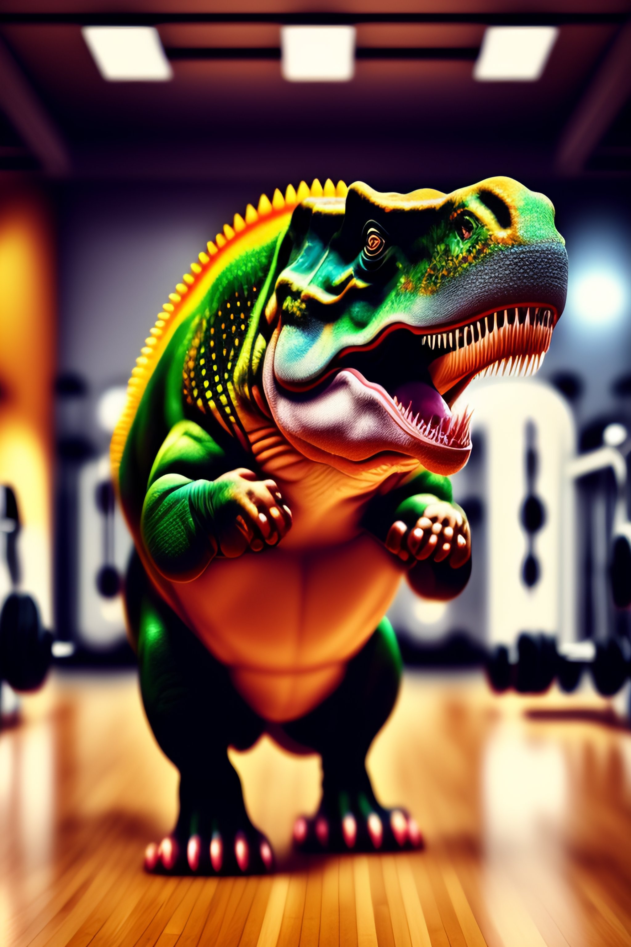 Lexica - Tyrannosaurus at the gym working out it's a little arms
