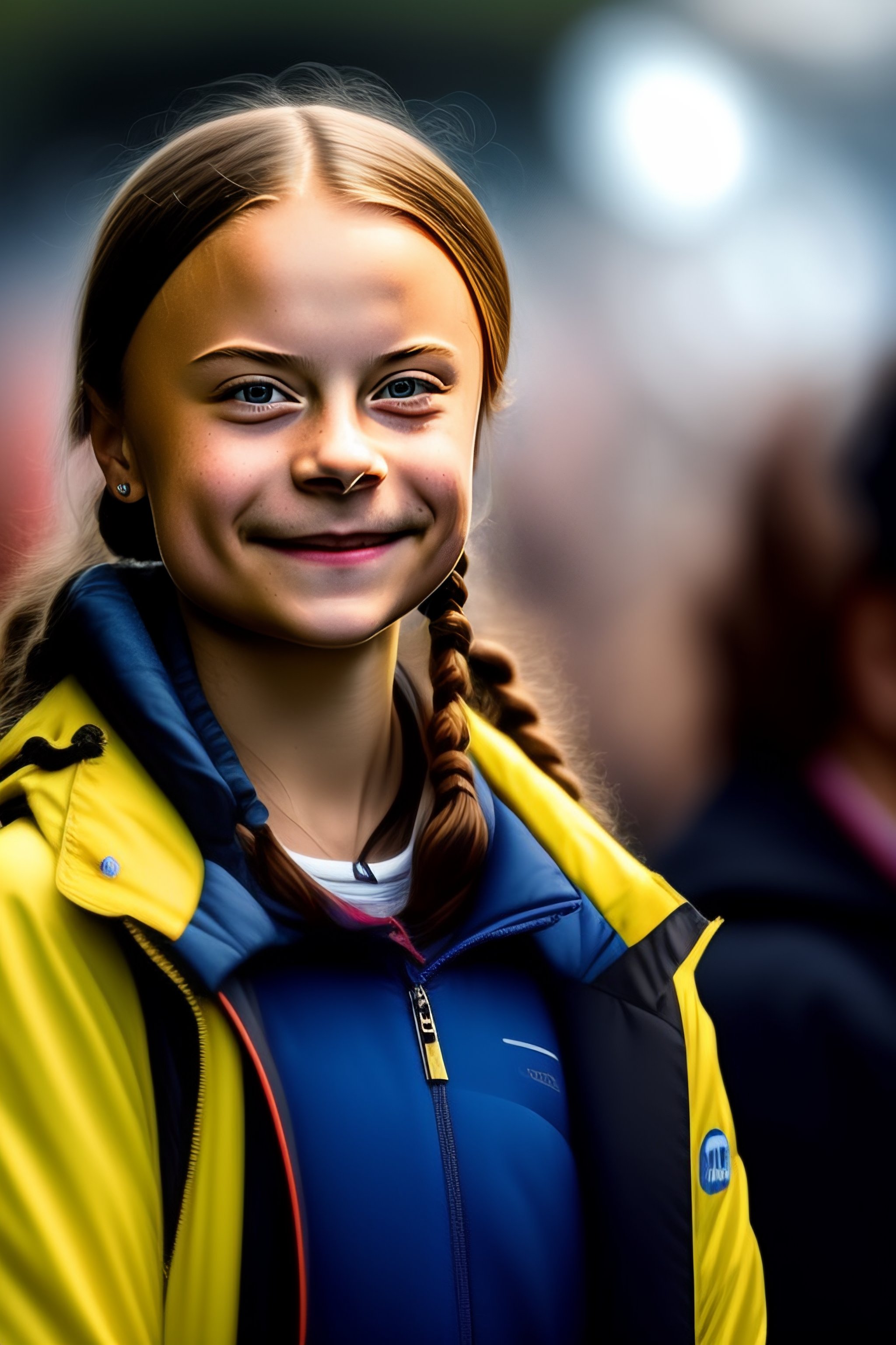 Lexica - Smiling greta thunberg with a factory with smoke